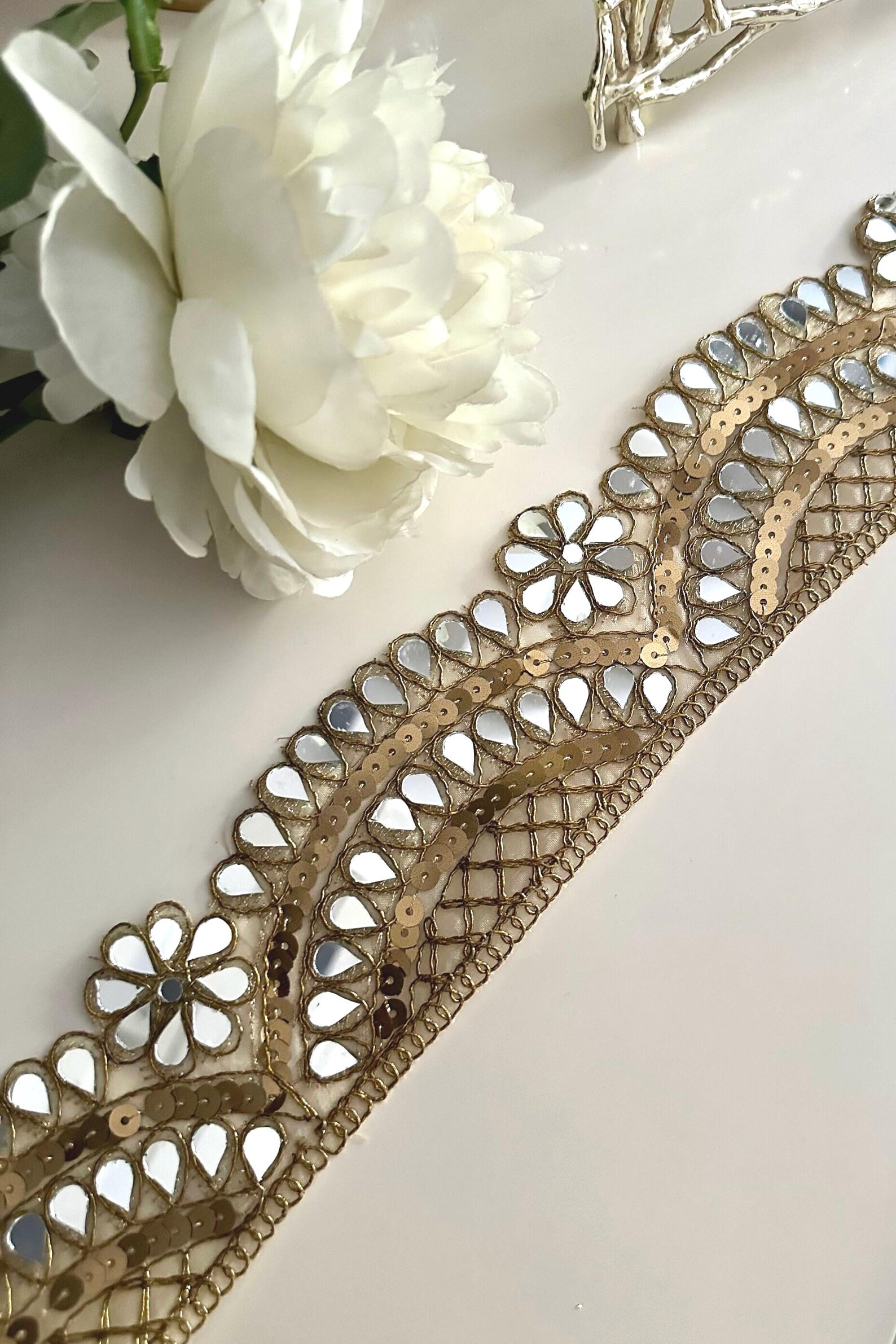 7cm Dark Gold Antique Scalloped Mirror Trim Cutwork Cinturon Espajo ...