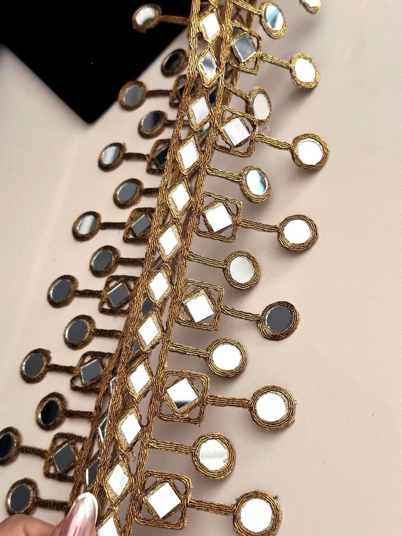 Mirror Belt Gold Hand Crafted Trim 7cm Suspended Mirror Band for Kaftan ...