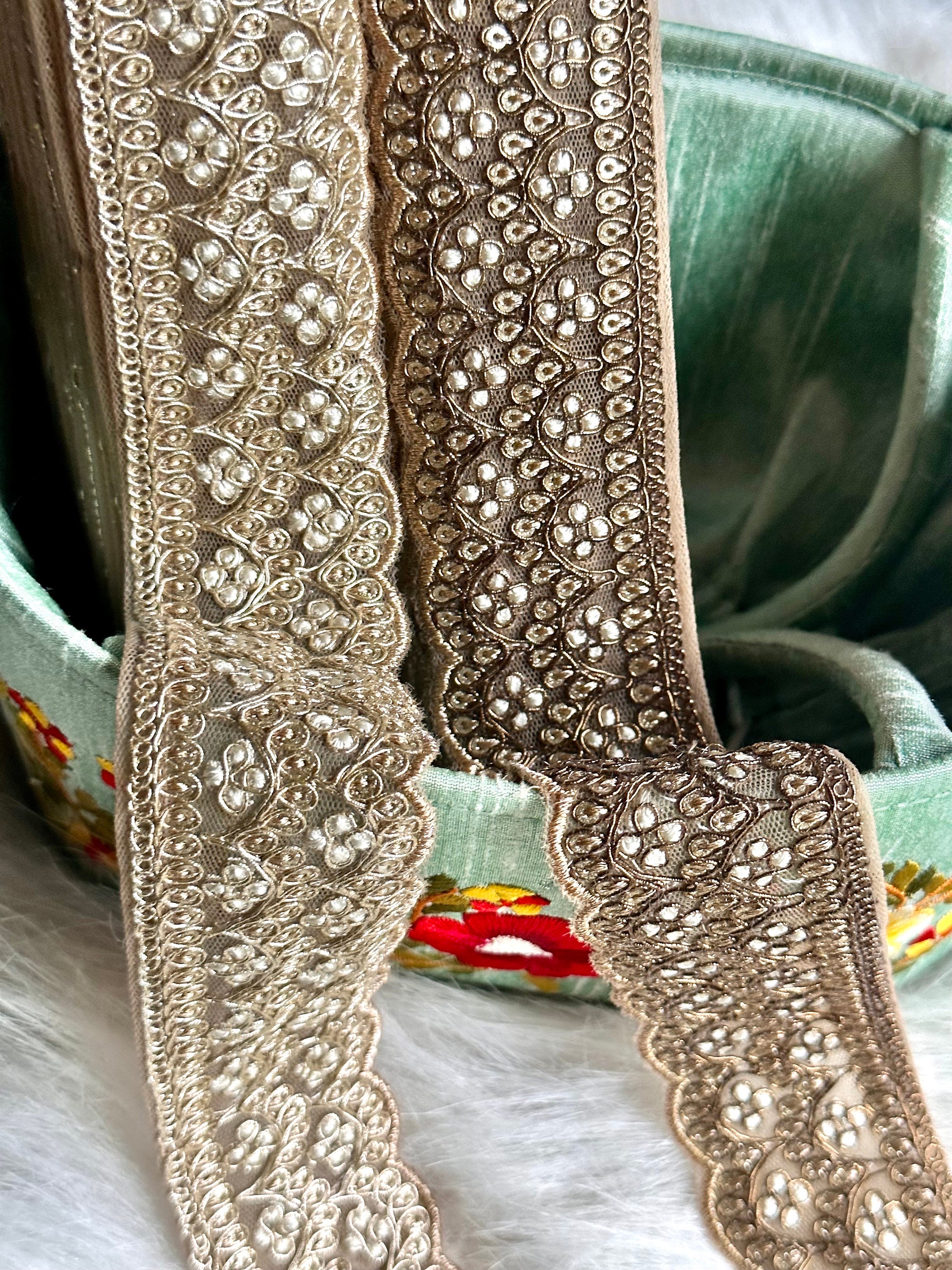 Zari Embroidered Threadwork Dabka Antique and Gold Indian Trim ...