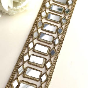 5.5cm Dull Gold Big Mirror Designer Indian Trimglamourous Waist Belt ...