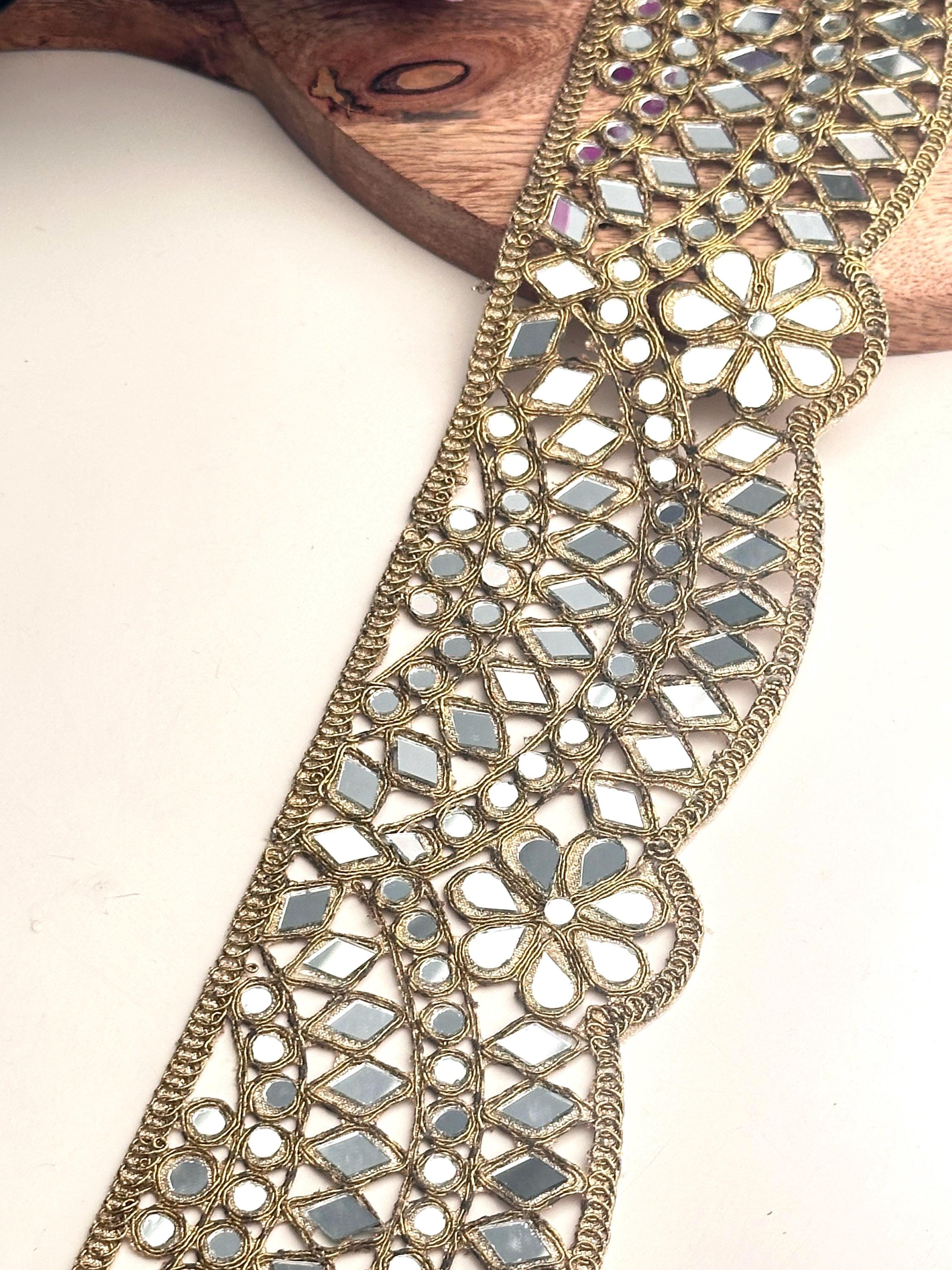 Broad Belt Dull Gold 7cm Scallop Mirror Trim Glamourous Indian ...