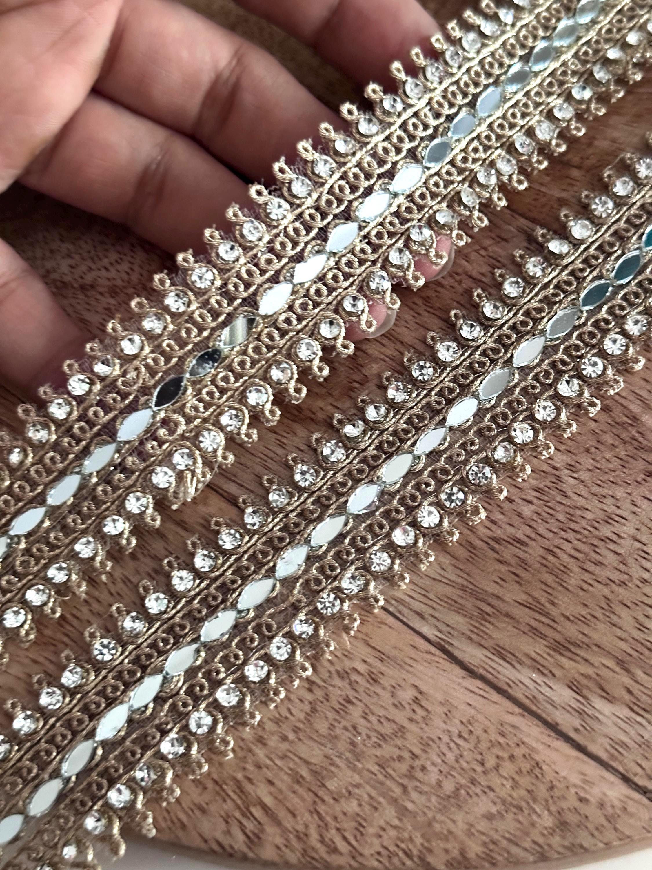 9 Yards Hand Embroidered Pearl Lace Trim Gold Cutdana Sequin Beaded ...
