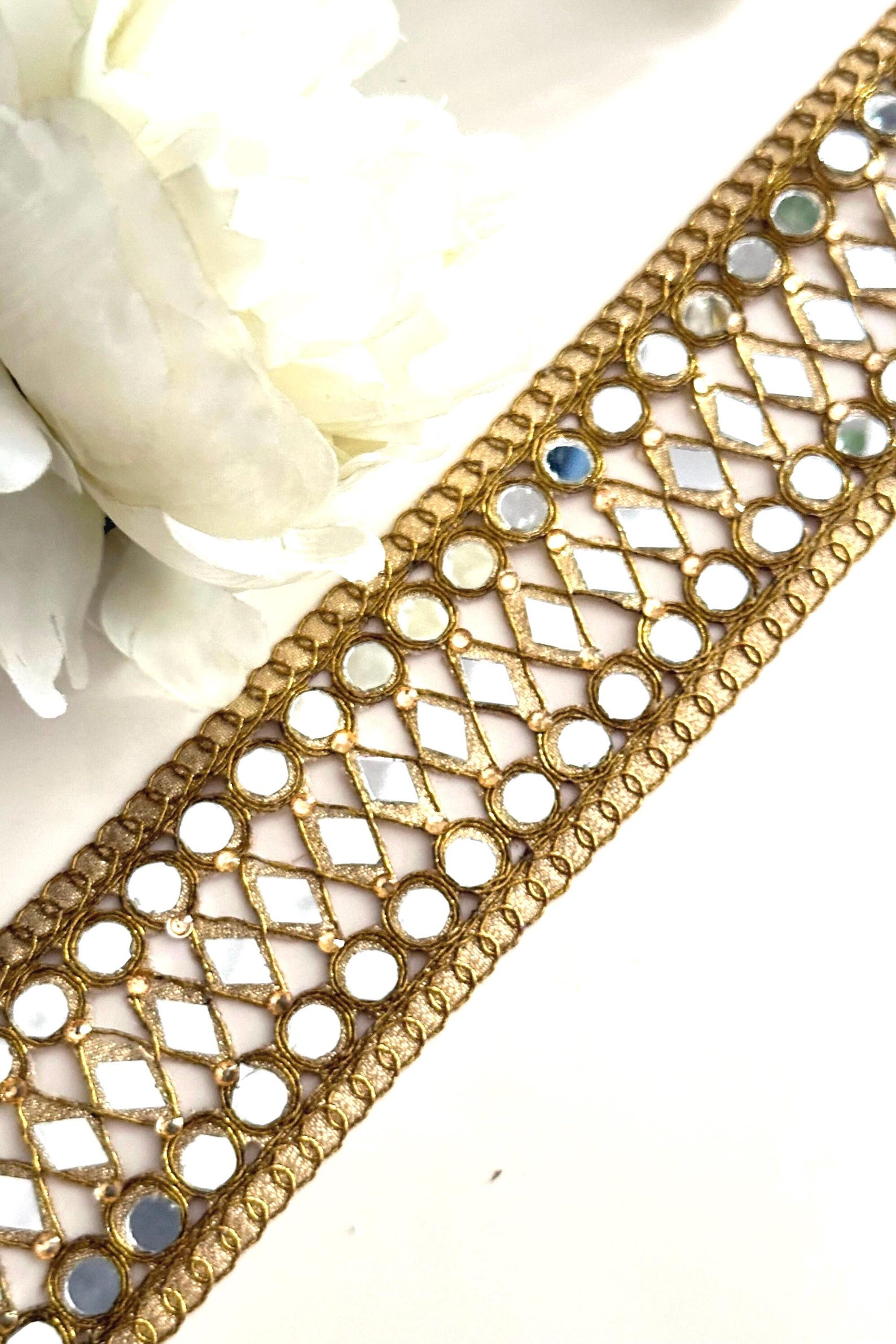 Mirror Belt Trim Band Embroidered Saree Trim Border Wedding & Costume ...