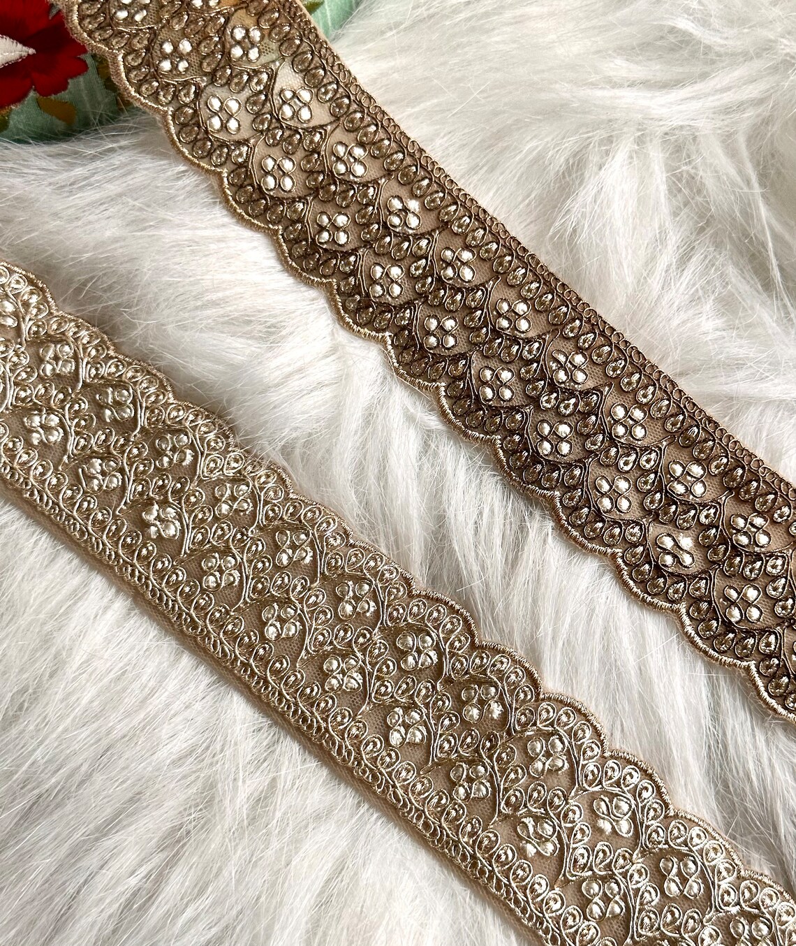 Zari Embroidered Threadwork Dabka Antique and Gold Indian Trim ...