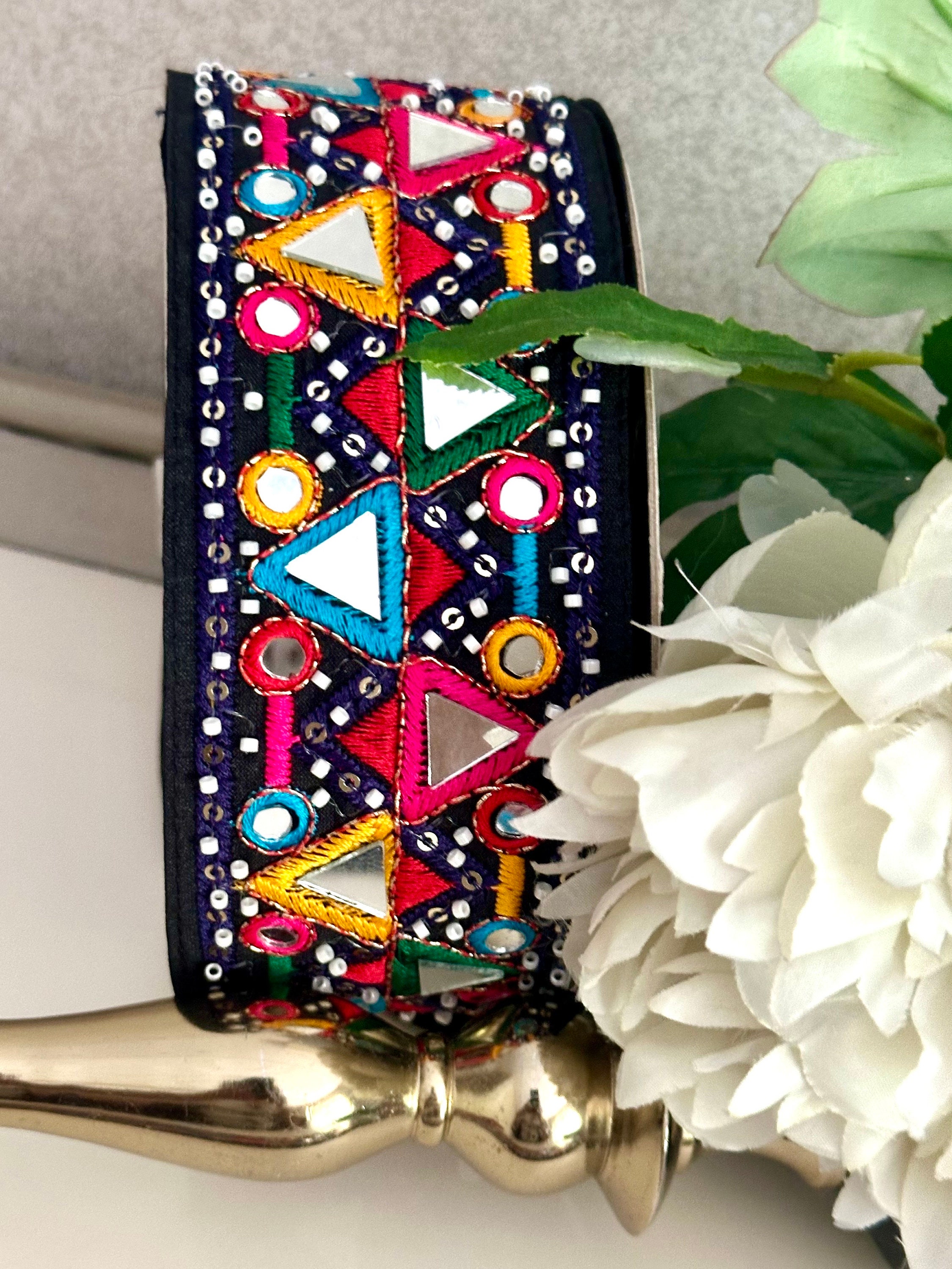 Black Embroidered Multi Colour Mirror Lace Trim Indian Trim Dupatta ...