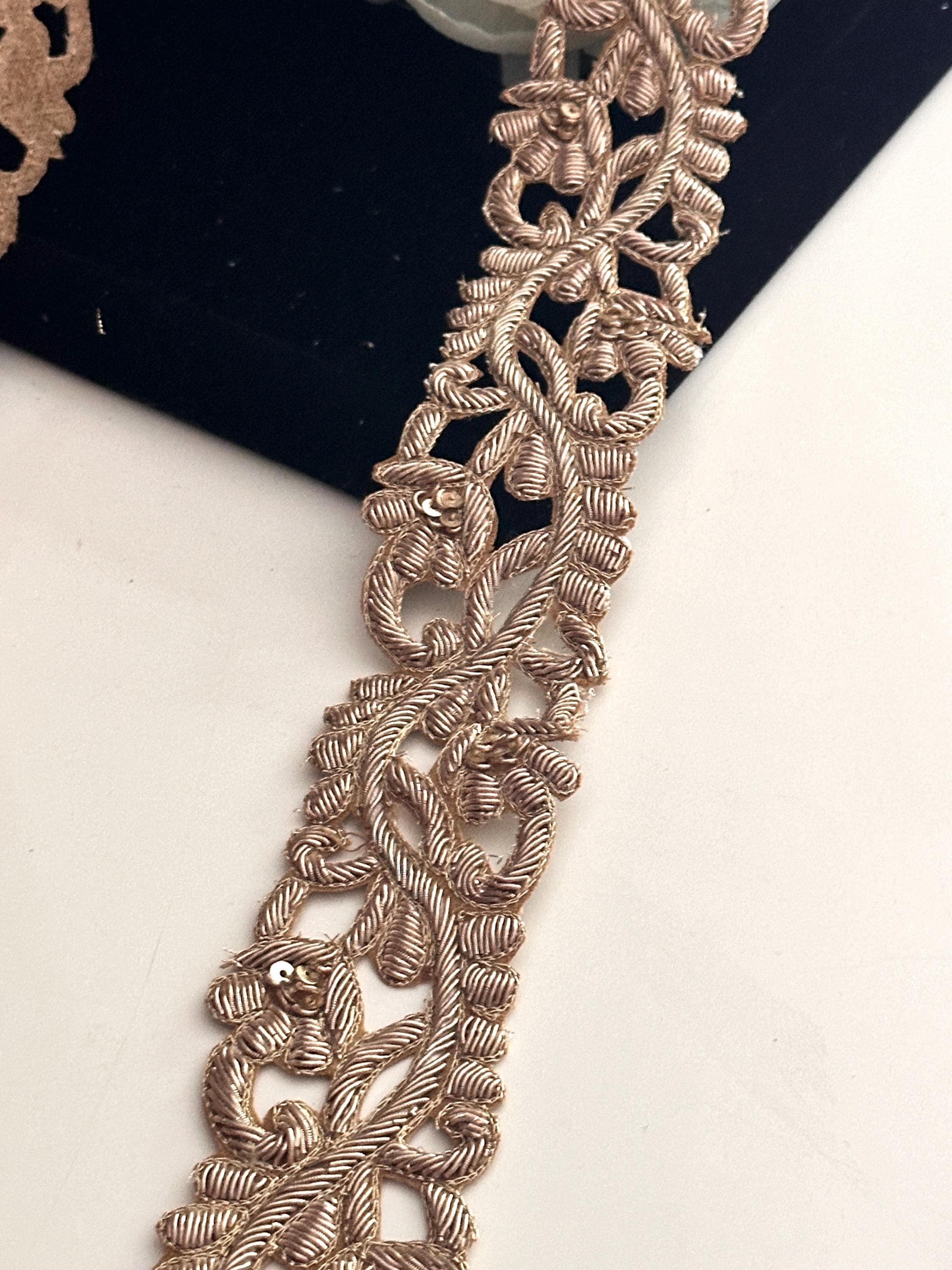 Gold Hand Embroidered Zari Dabka Trim 5cm Traditional Indian ...