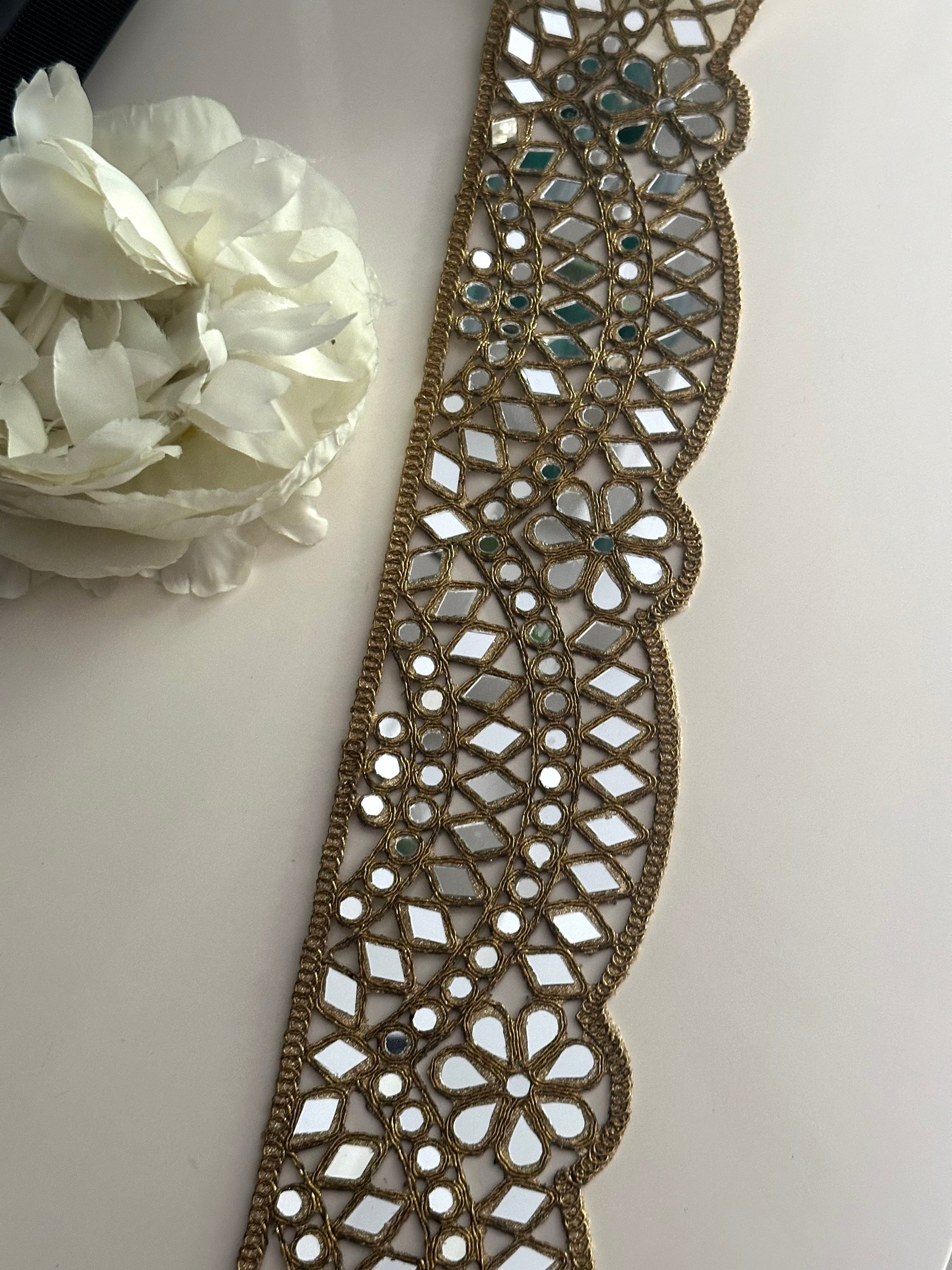 7cm Dull Gold Scallop Designer Mirror Trim, Glamourous Sari Border ...