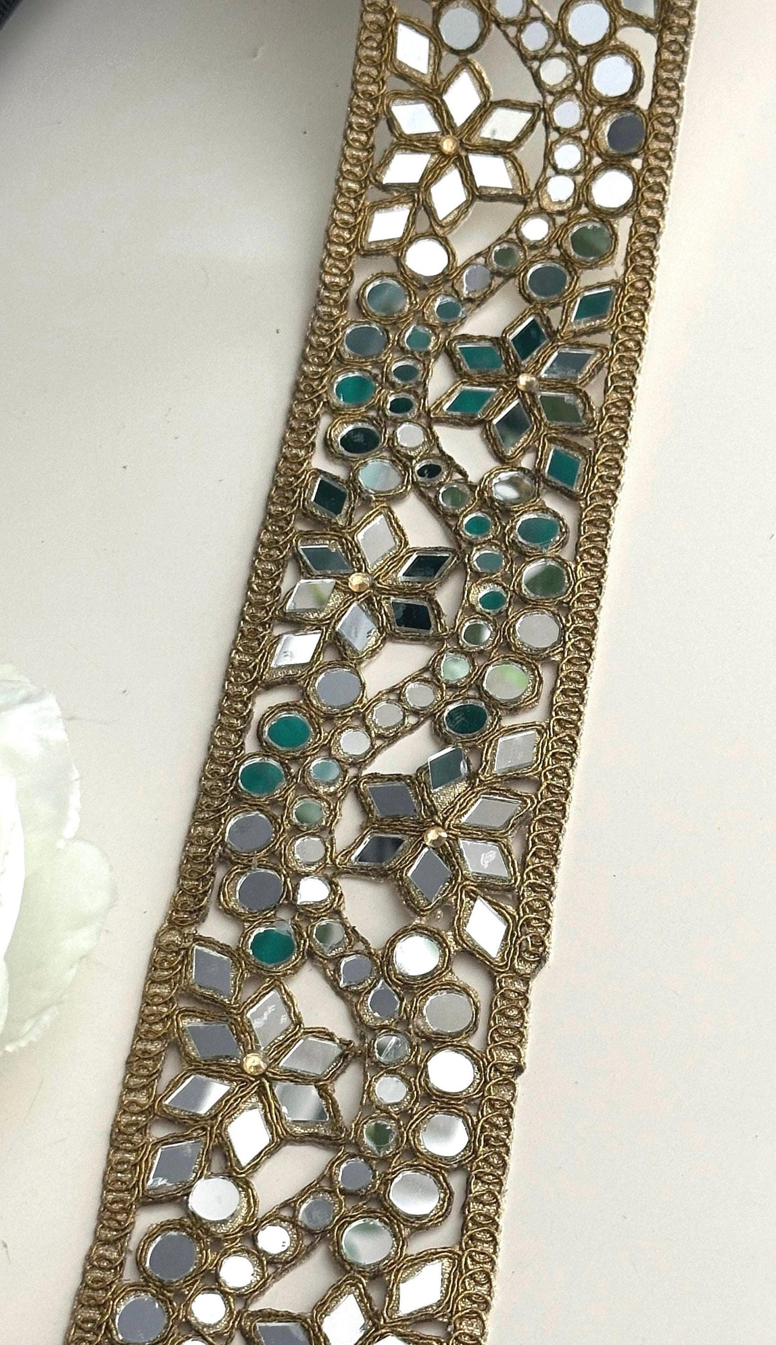 Indian Wave Mirror Belt Broad Mirror Lace Trim Glamorous Cinturon ...
