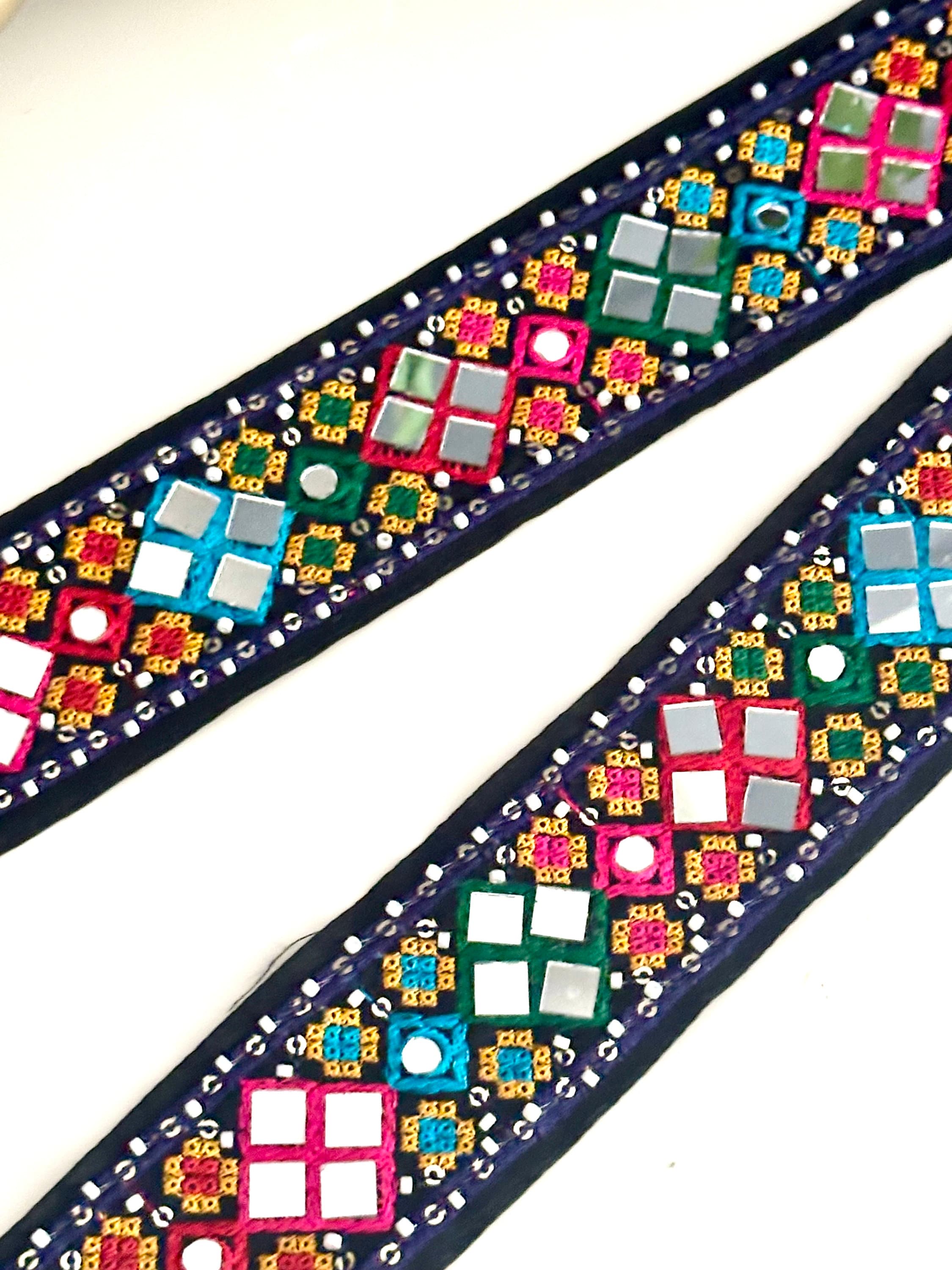 Black Embroidered Multi Colour Mirror Lace Trim Indian Trim Dupatta ...