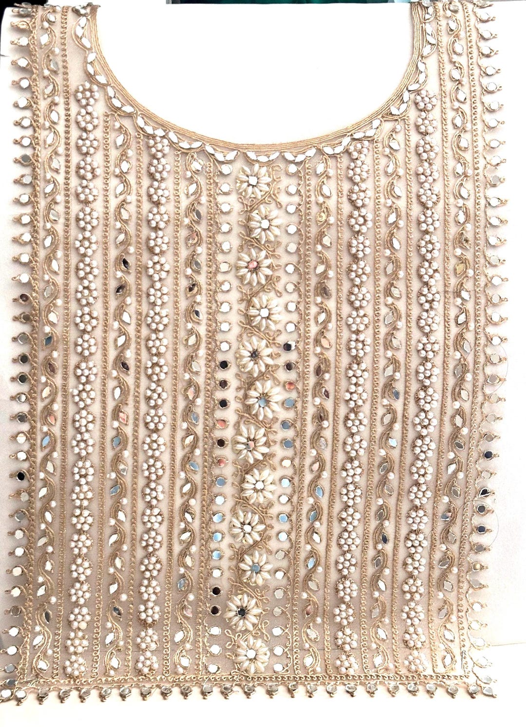Applique Neckline Bridal Patch Shiny Mirror Pearl Flower Indian ...