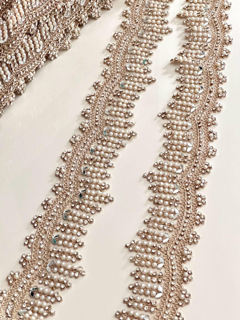 Exquisite Beaded Lace Pearl Zircon Scalloped Embroidery Lace for Bridal ...