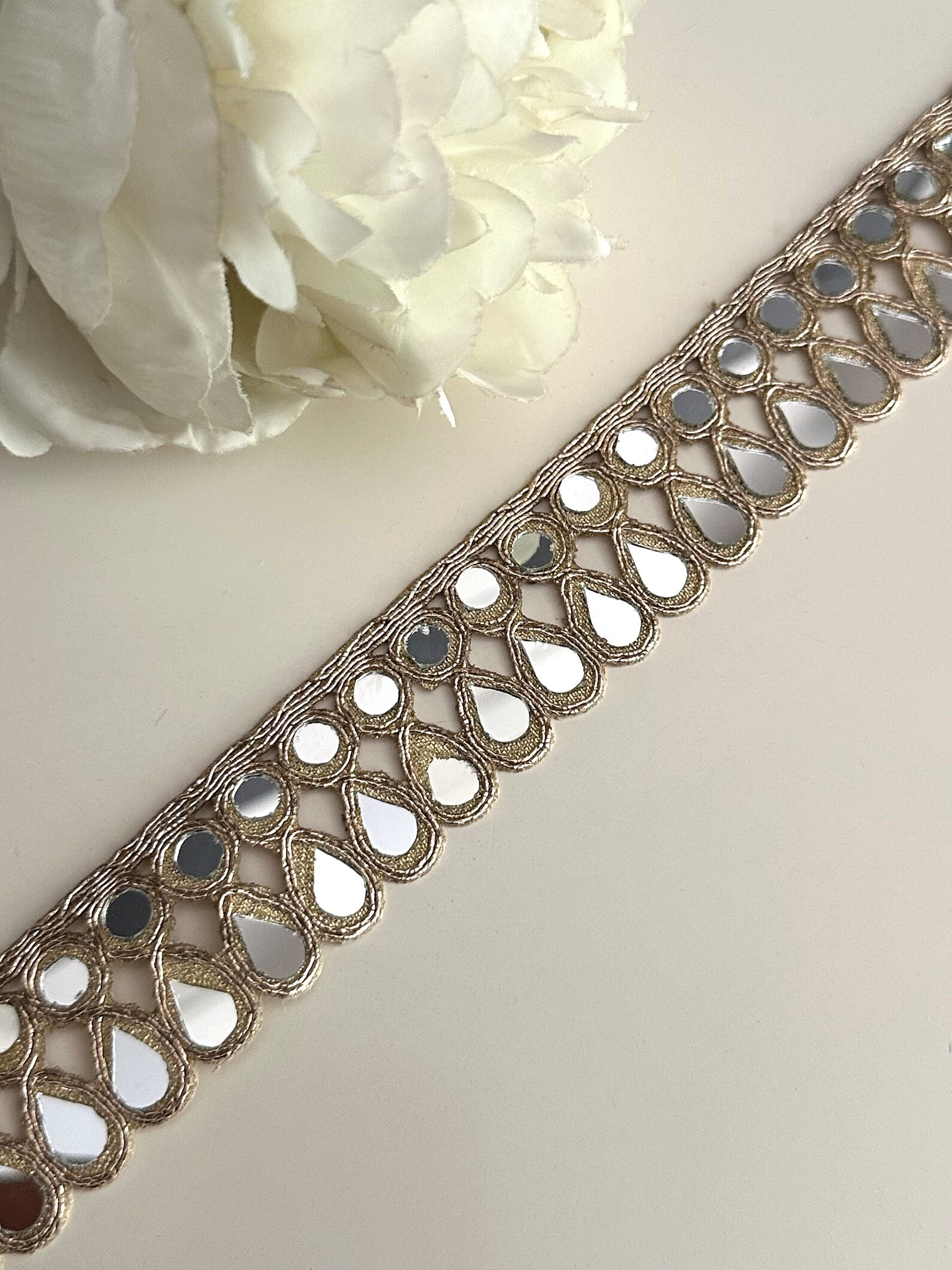 Tear Drop Real Mirror Trim 3cm by Yard Rose Gold Bridal Belt Wedding ...