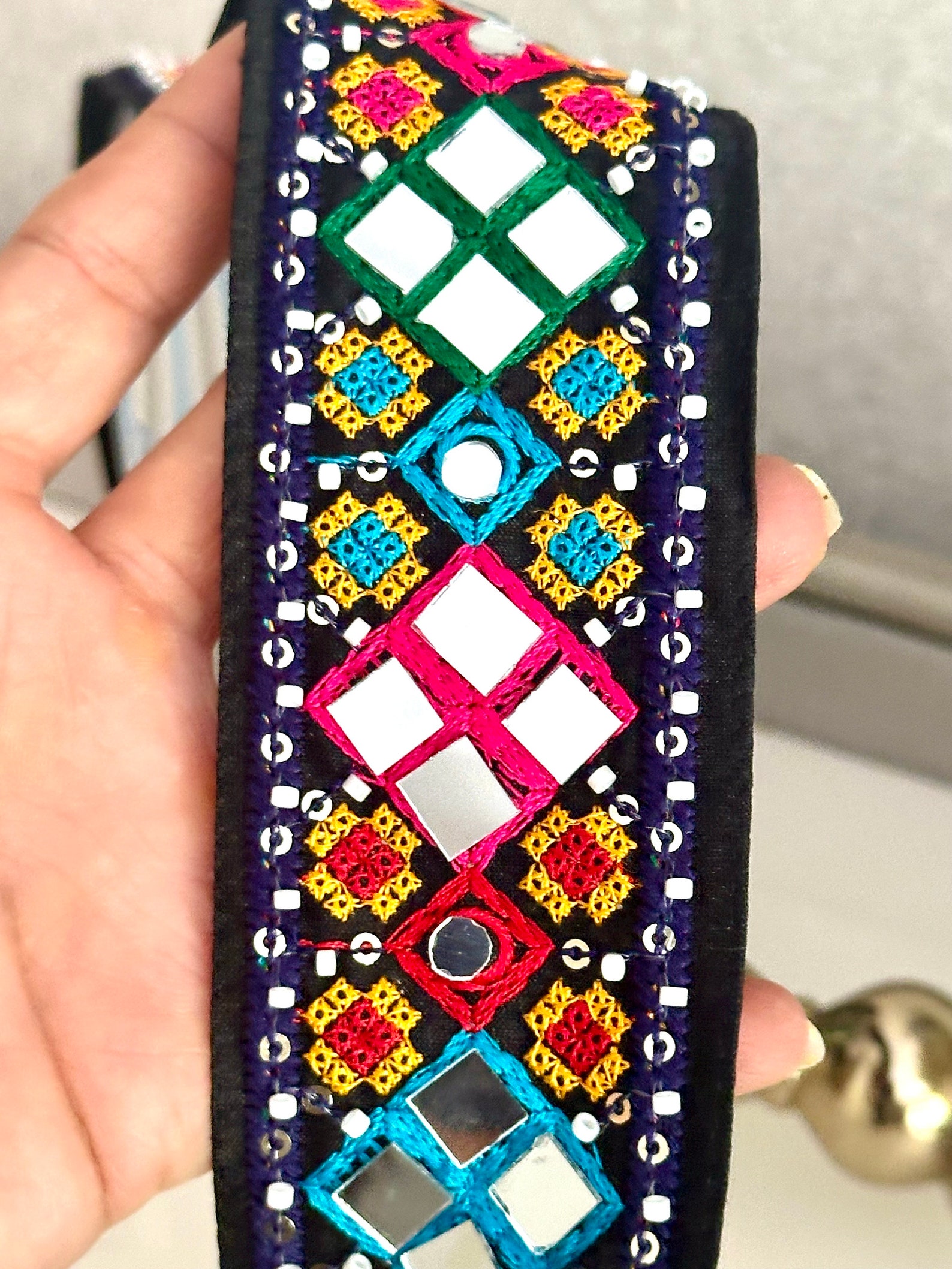 Black Embroidered Multi Colour Mirror Lace Trim Indian Trim Dupatta ...