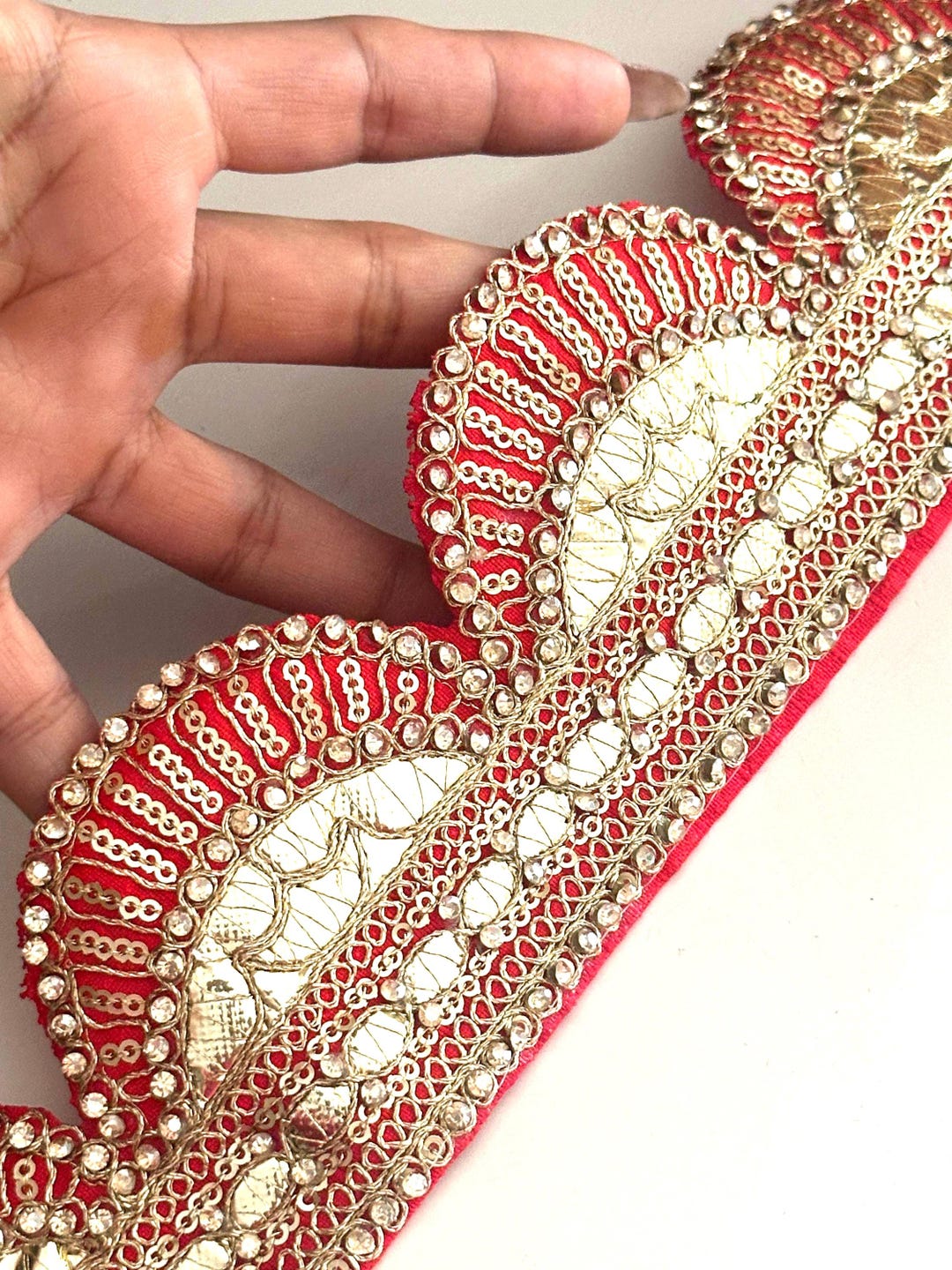 Red Embroidered Gota Patti Fabric Trim Traditional Indian Dance Costume ...
