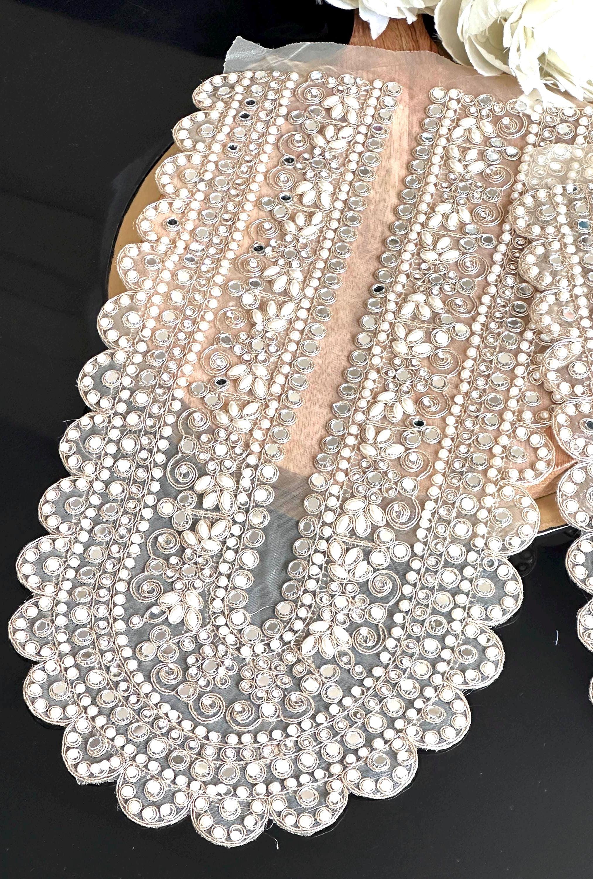 Applique Neckline Bridal Patch Shiny Mirror Pearl Flower Indian ...