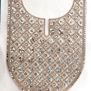 Floral Embroidery Applique Sew on Neckline Patch Mirror Pearl Stone ...