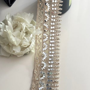 Pale Gold Mirror Work Lace Indian Zari Embroidered Trim on Tulle for ...