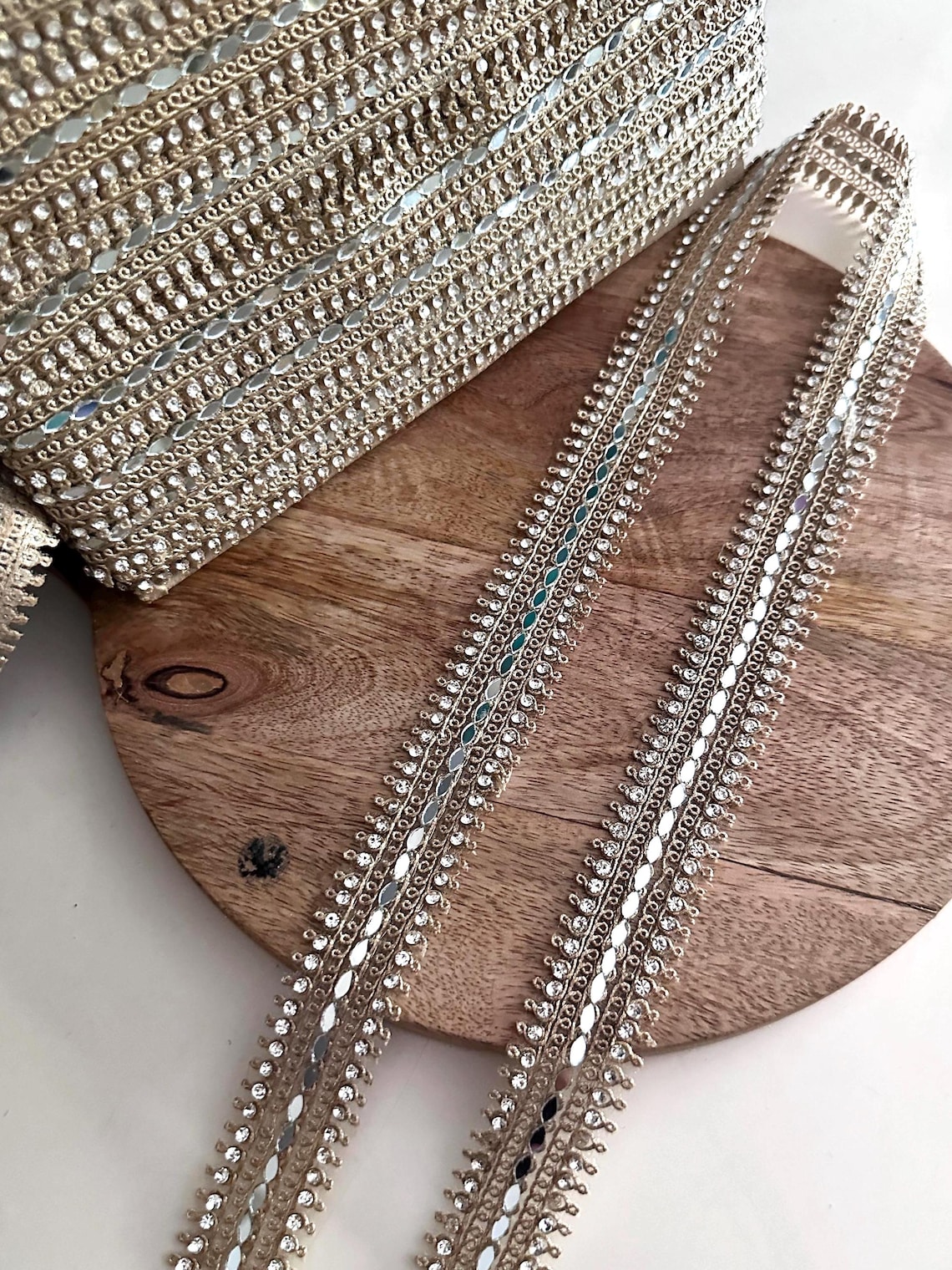9 Yards Hand Embroidered Pearl Lace Trim Gold Cutdana Sequin Beaded ...