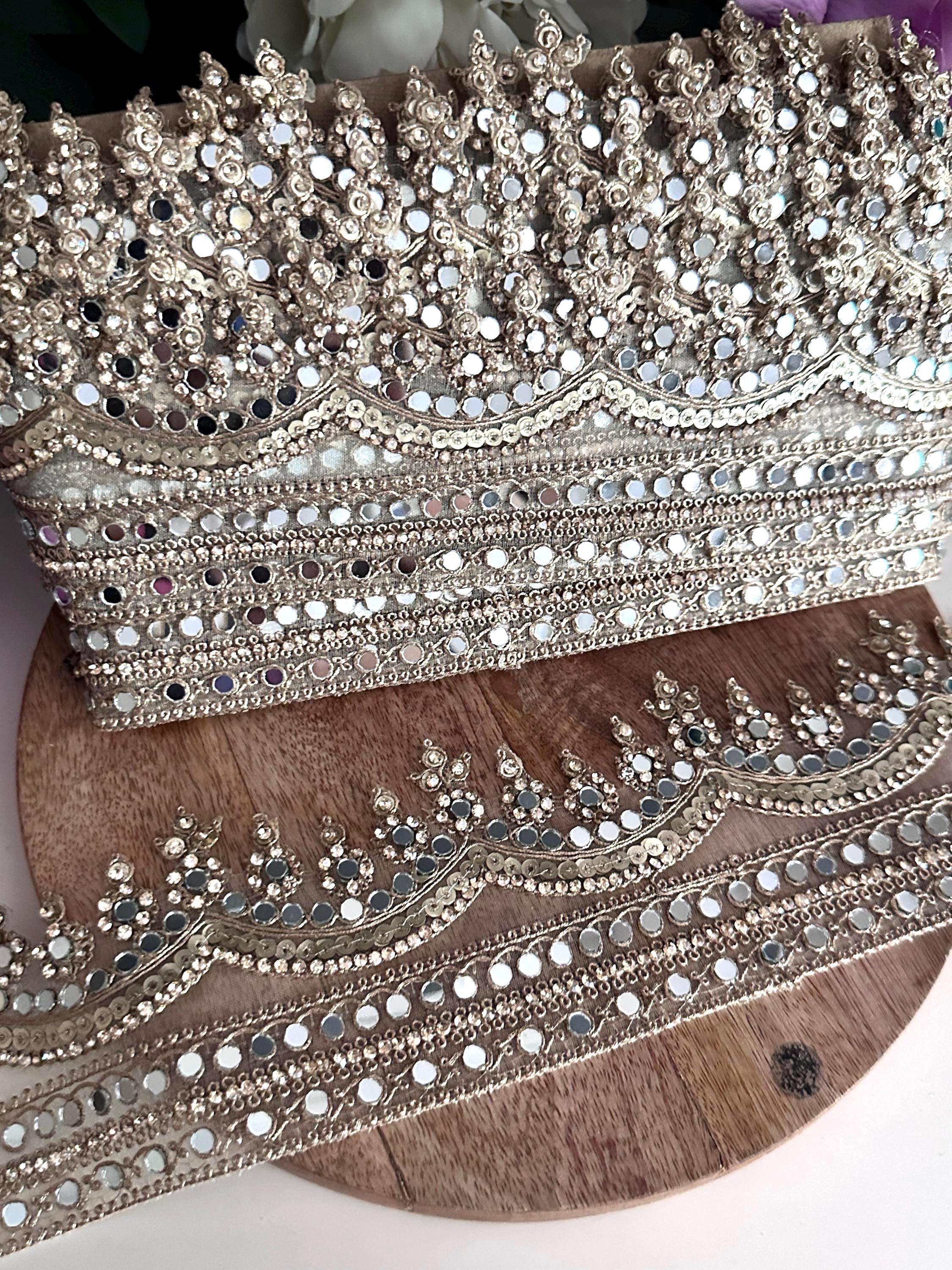 Mirror Work Gold Lace Trim: Sequin Embroidered Indian Border (9cm) - Etsy
