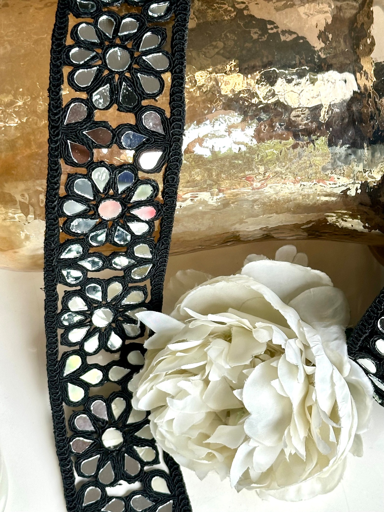 4.5cm Indian Mirror Black Gothic Flower Pattern Trim Saree Border ...