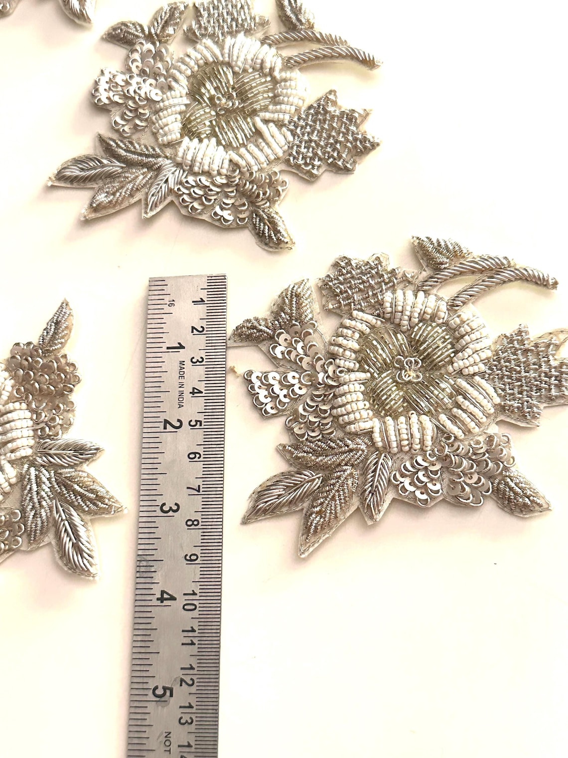 Hand Embroidered Silver Floral Applique Patch: Zardozi Beaded Motif - Etsy