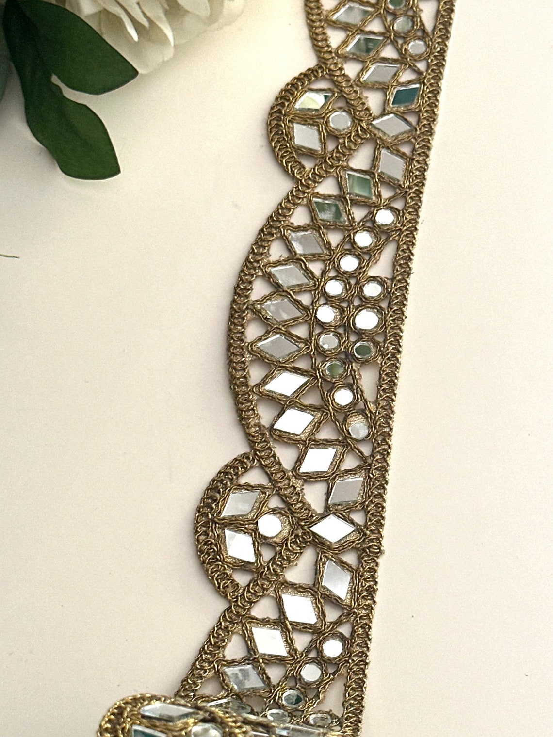 5cm Antique Scallop Indian Mirror Work Border Embroidered Mirror ...