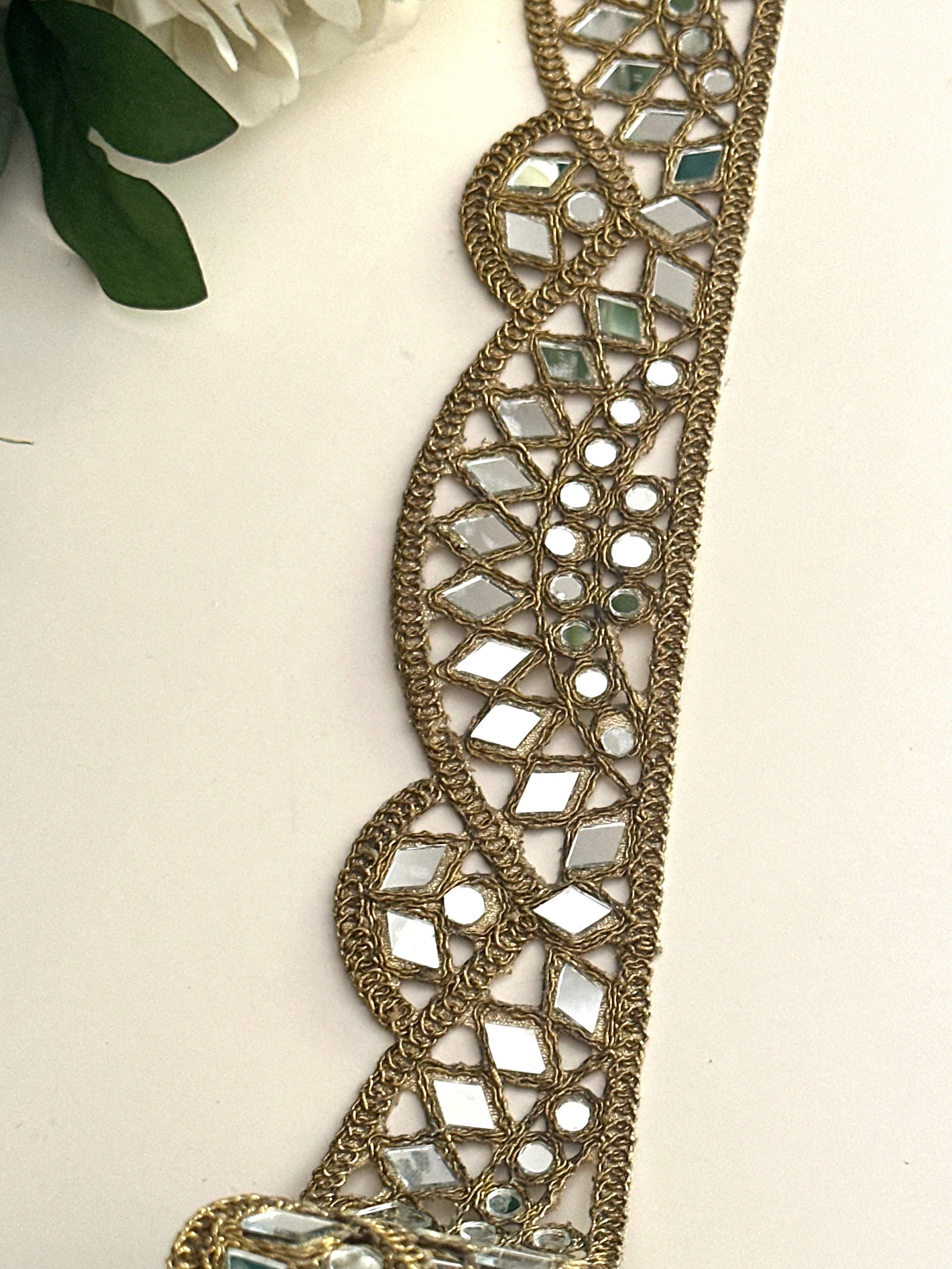 5cm Antique Scallop Indian Mirror Work Border Embroidered Mirror ...