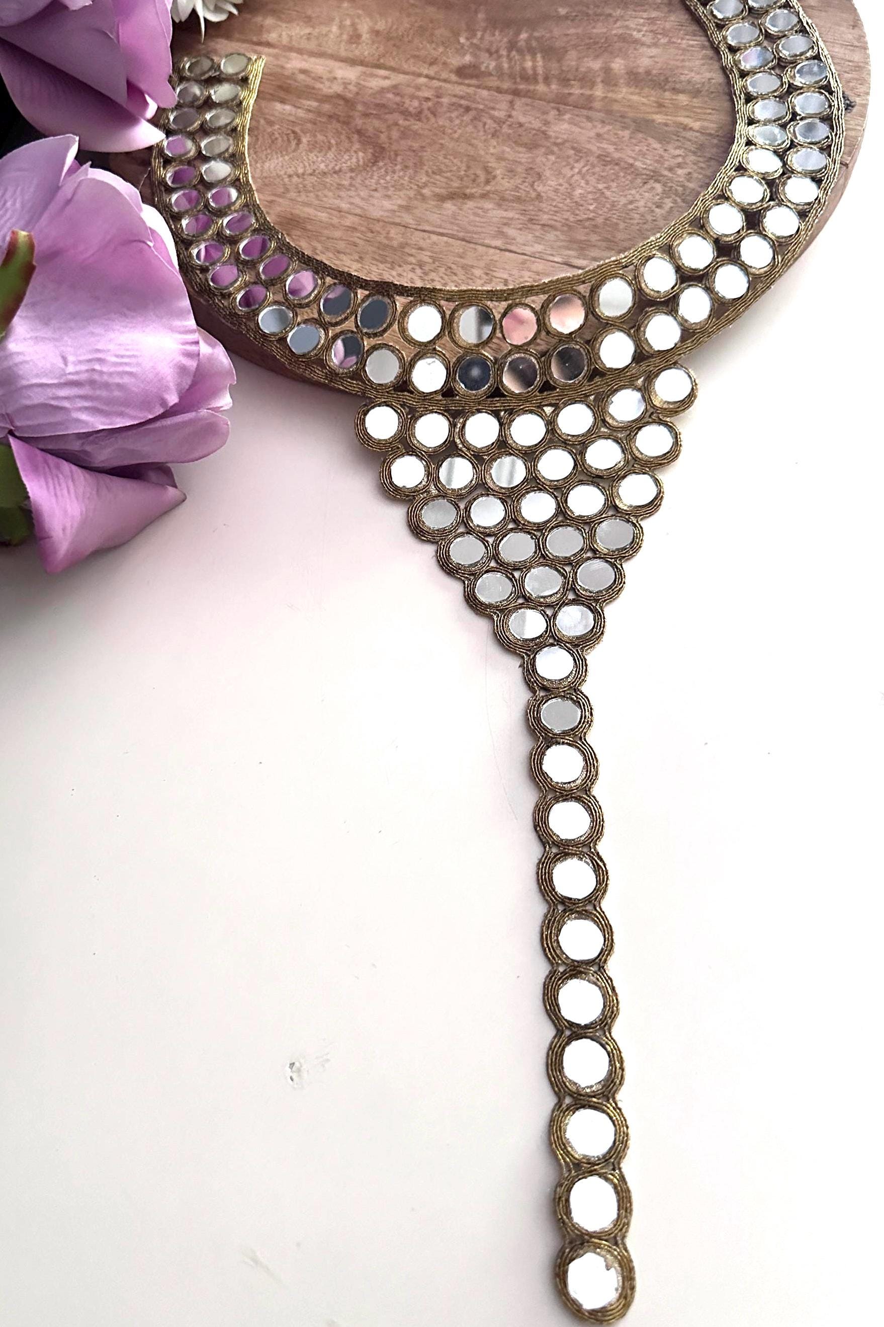 Hand Embroidered Mirror Work Neck Applique Boho Silver & Gold Body ...