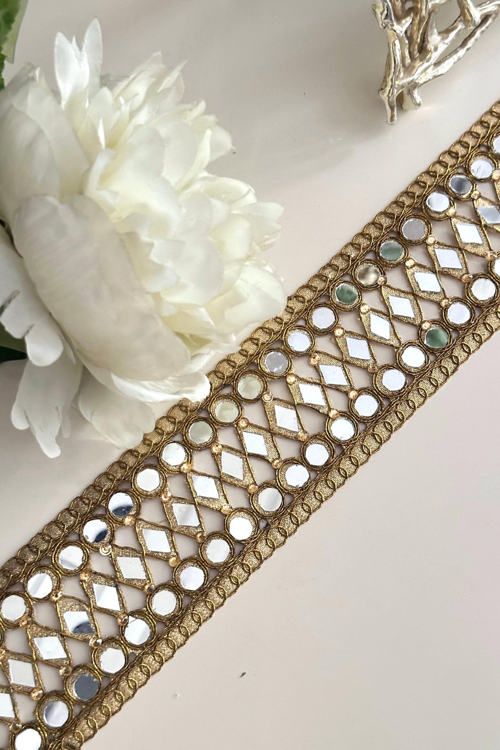 Mirror Belt Trim Band Embroidered Saree Trim Border Wedding & Costume ...