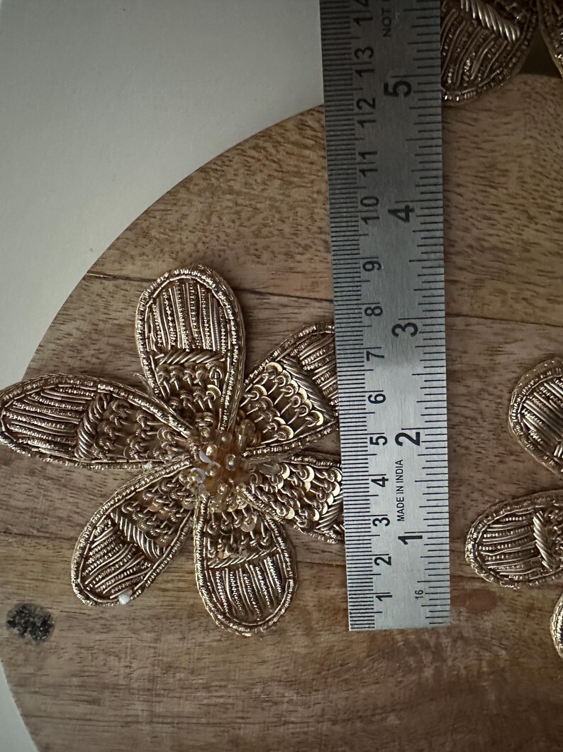 Handmade Gold Zardosi Applique: Indian Dabka Flower Patch - Etsy