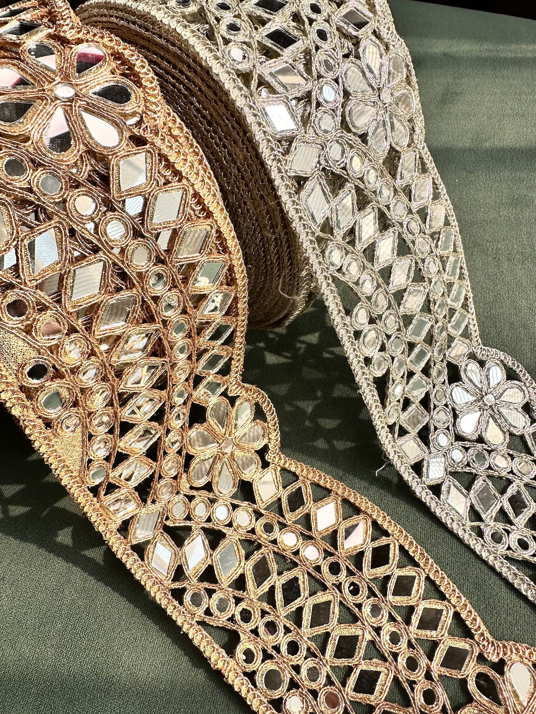 7cm Scalloped Hand Crafted Indian Mirror Work Border for Mirror Belts ...