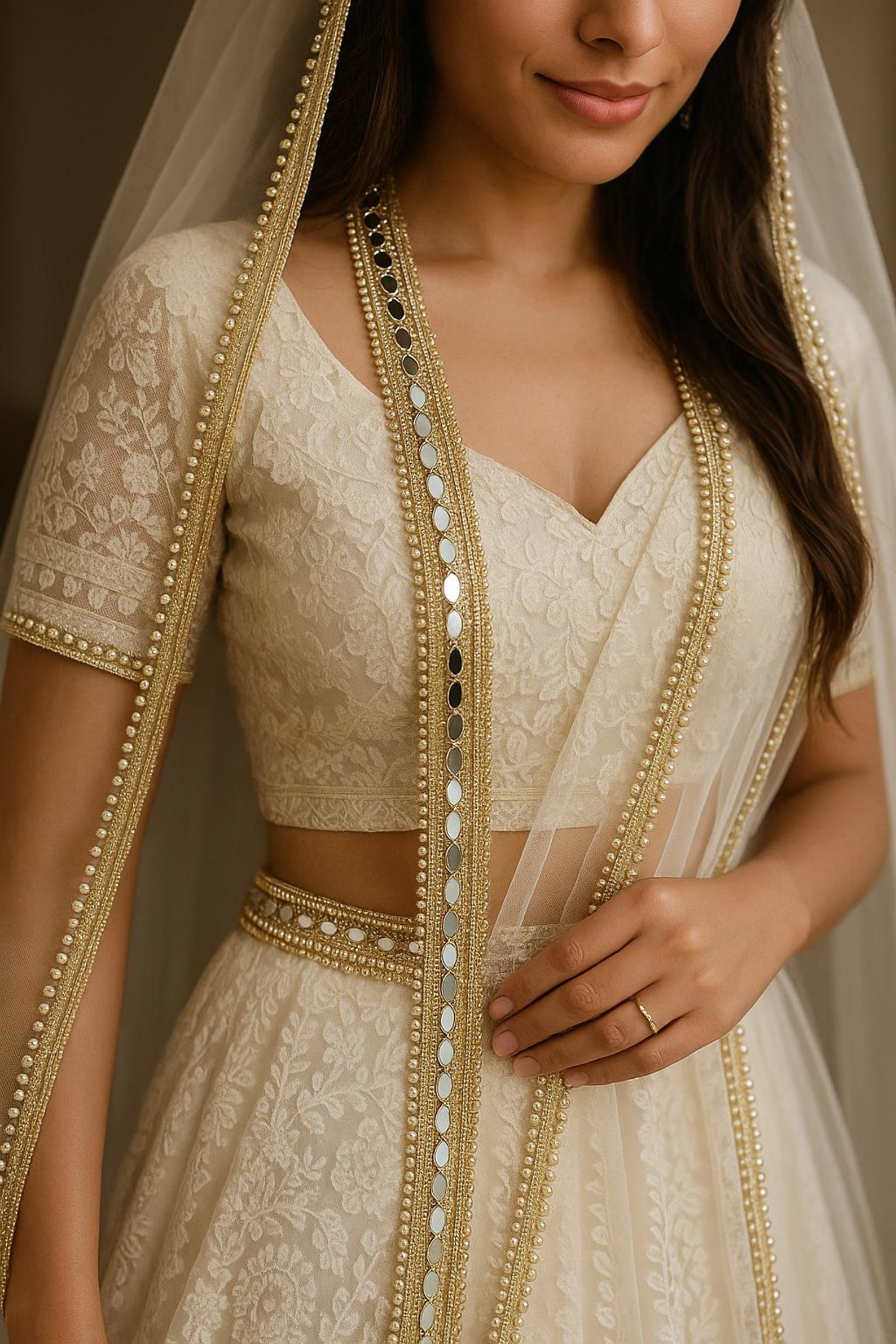 9 Yards Hand Embroidered Pearl Lace Trim Gold Cutdana Sequin Beaded ...