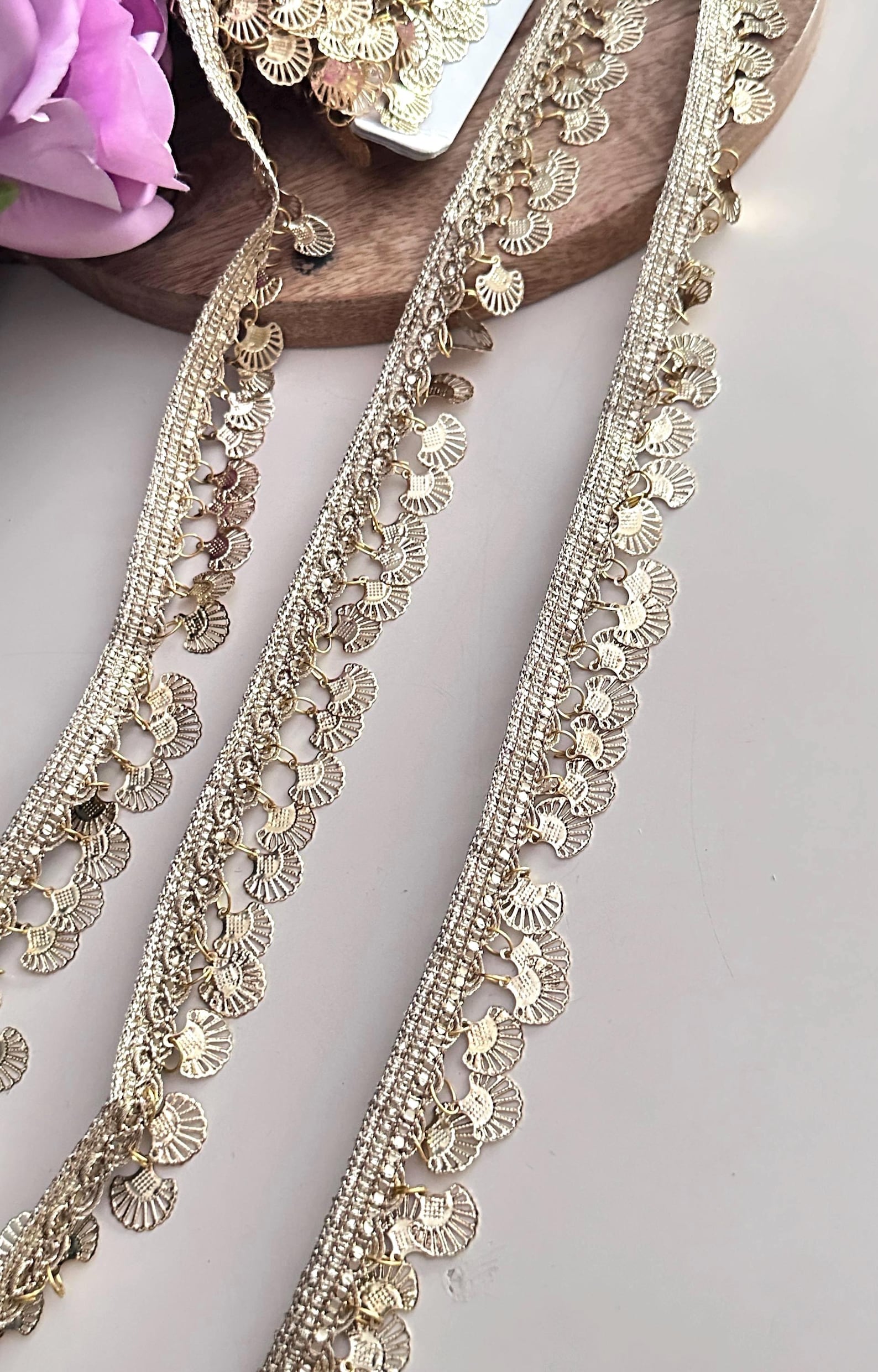 Gold Coin Metal Suspended Shell Lace Trim Boho Crafting Lace for ...
