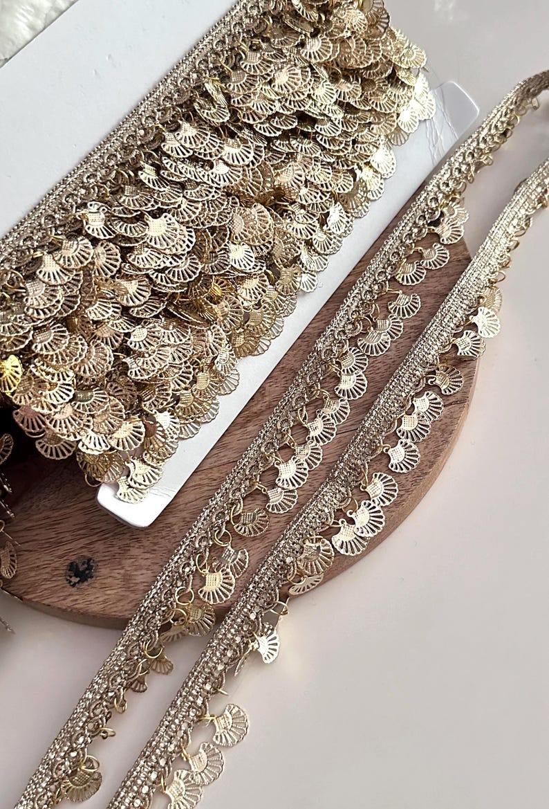Gold Coin Metal Suspended Shell Lace Trim Boho Crafting Lace for ...