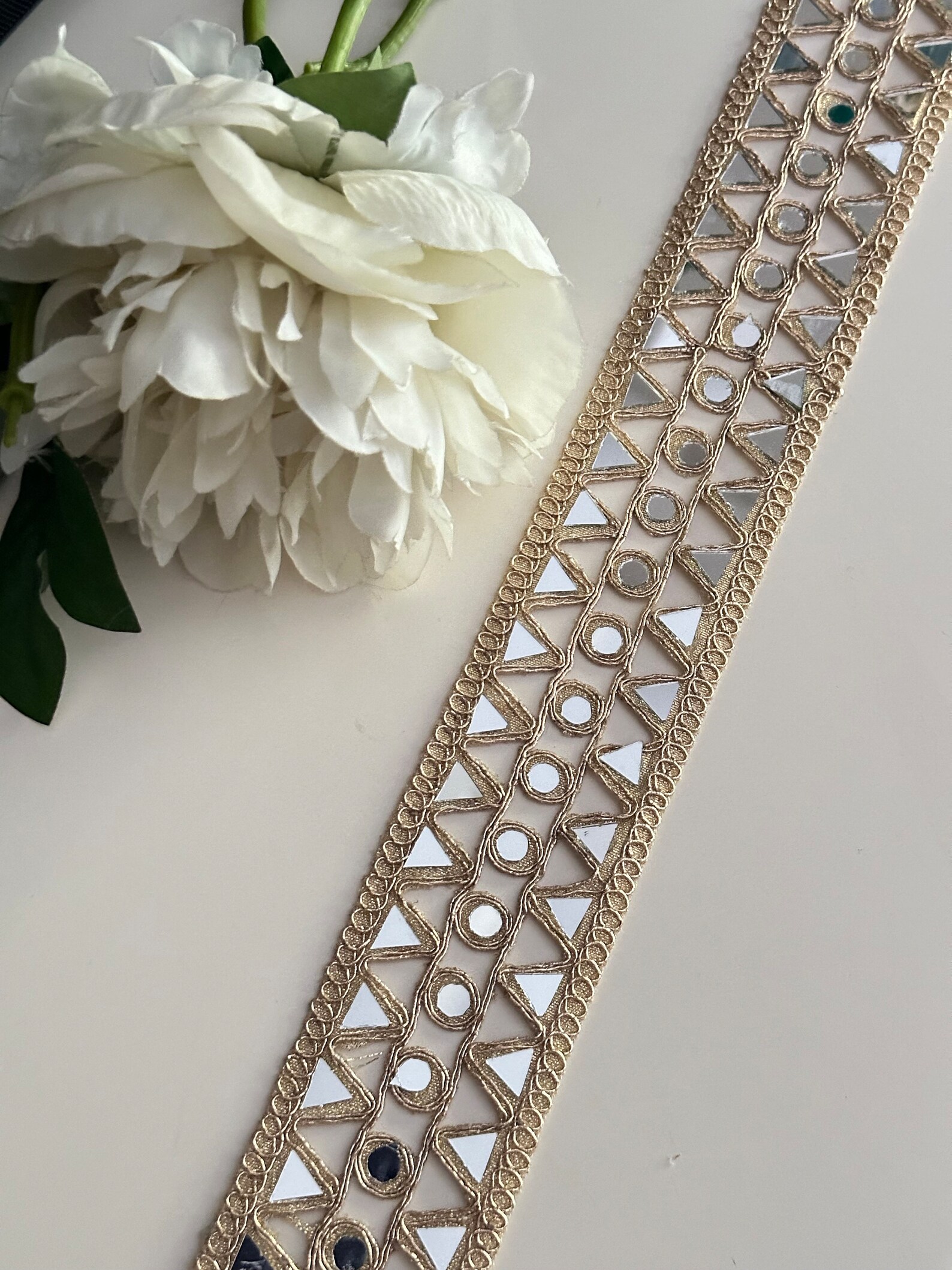 Gold Hand Crafted Broad Indian Mirror Work Border for Mirror Belts ...