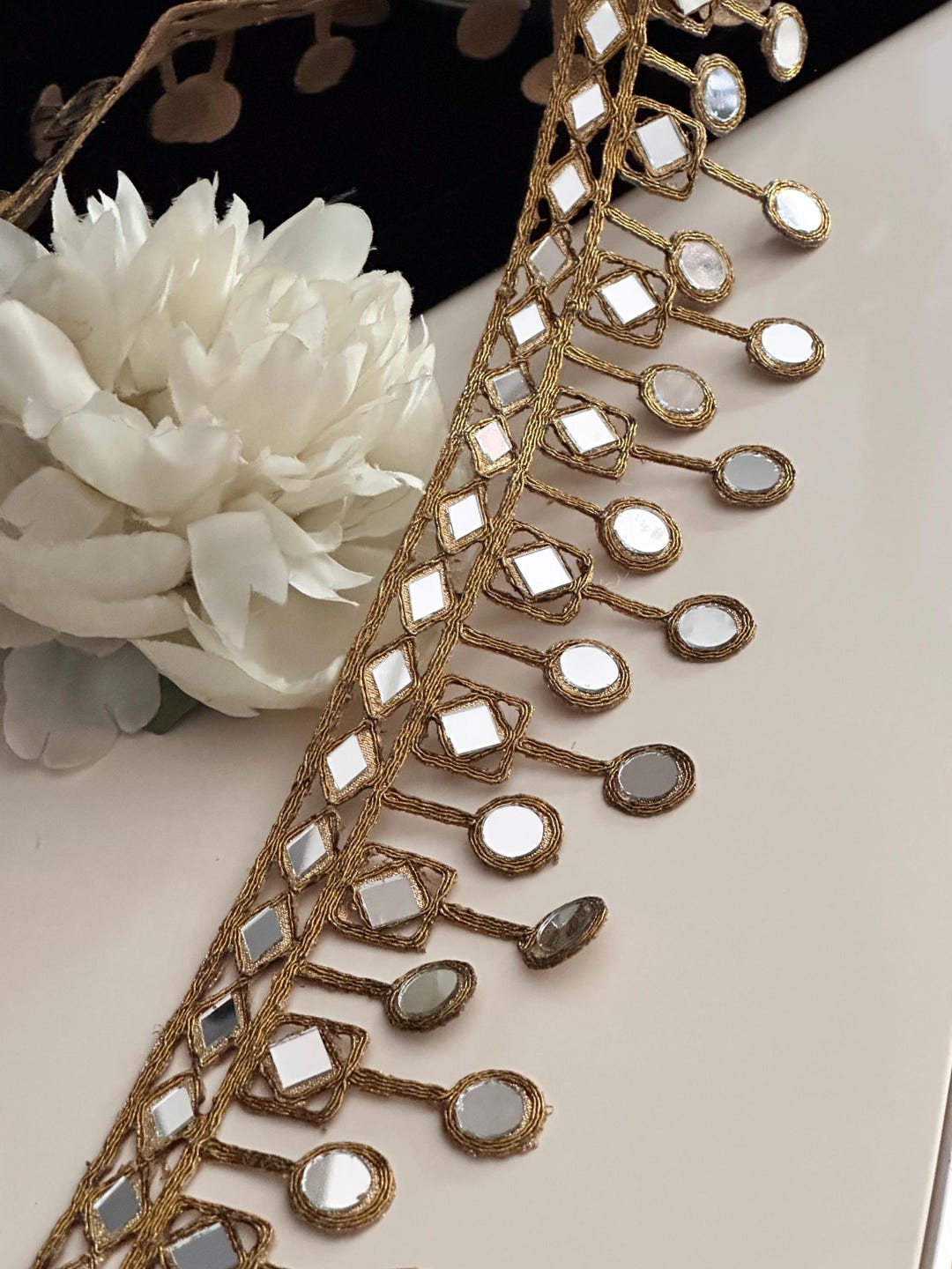Mirror Belt Gold Hand Crafted Trim 7cm Suspended Mirror Band for Kaftan ...