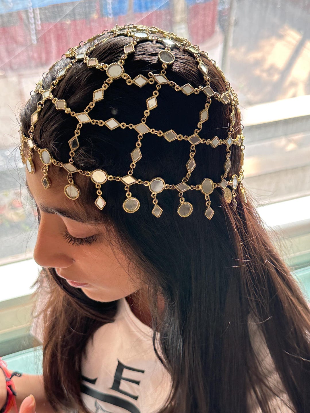 Bandeau chaîne en or Boho Festival tête bijoux déclaration accessoire de cage à cheveux nuptiale ...