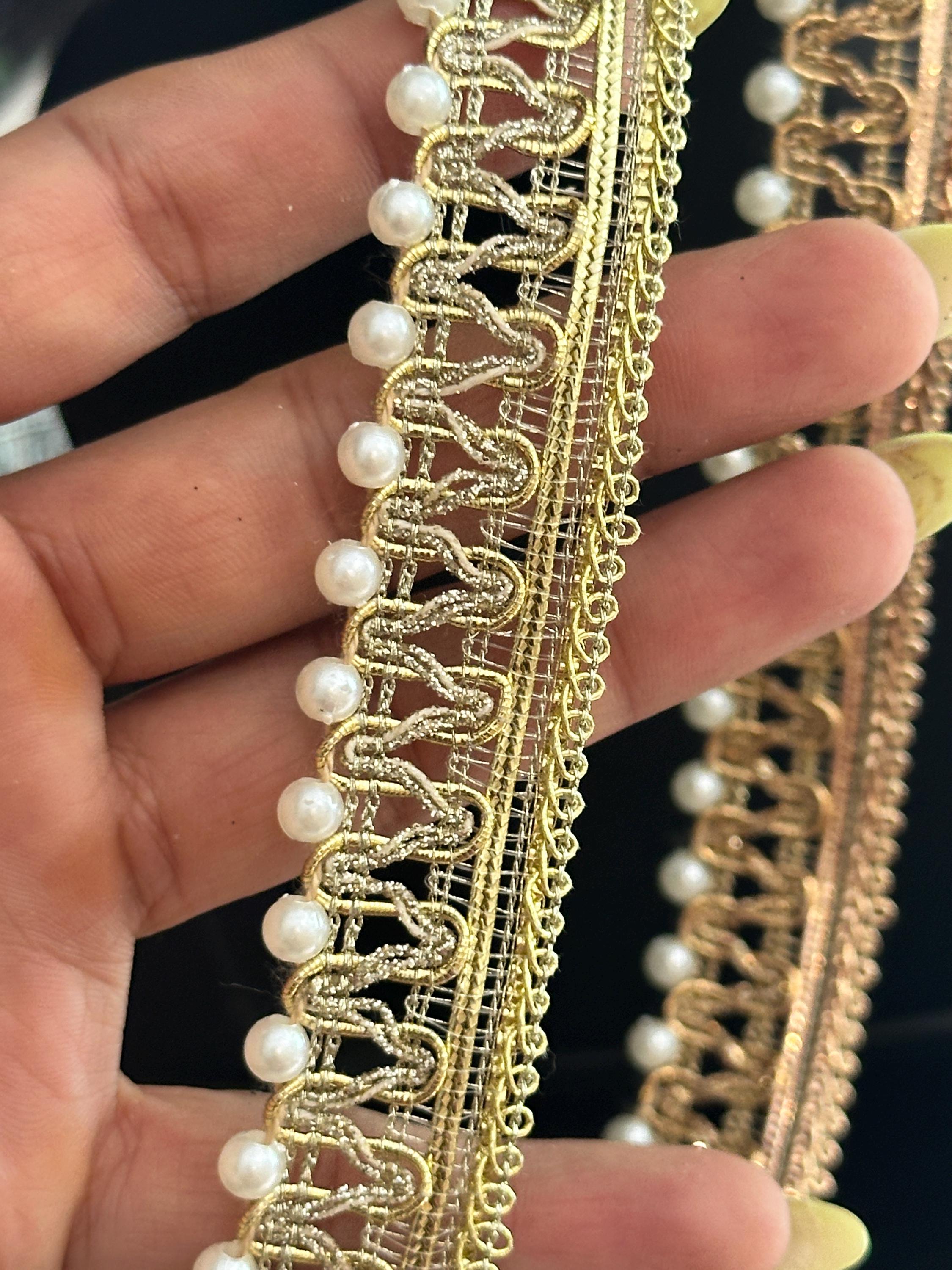 Pearl Beaded Lace Metallic Trim Pearl Lace Border Bridal Costume Trim ...