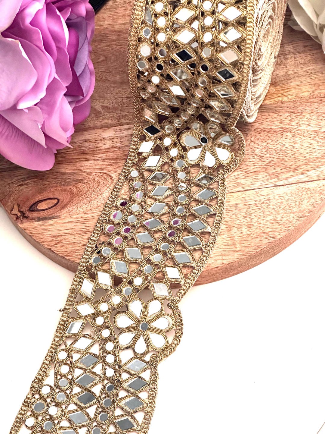 Broad Belt Dull Gold 7cm Scallop Mirror Trim Glamourous Indian ...