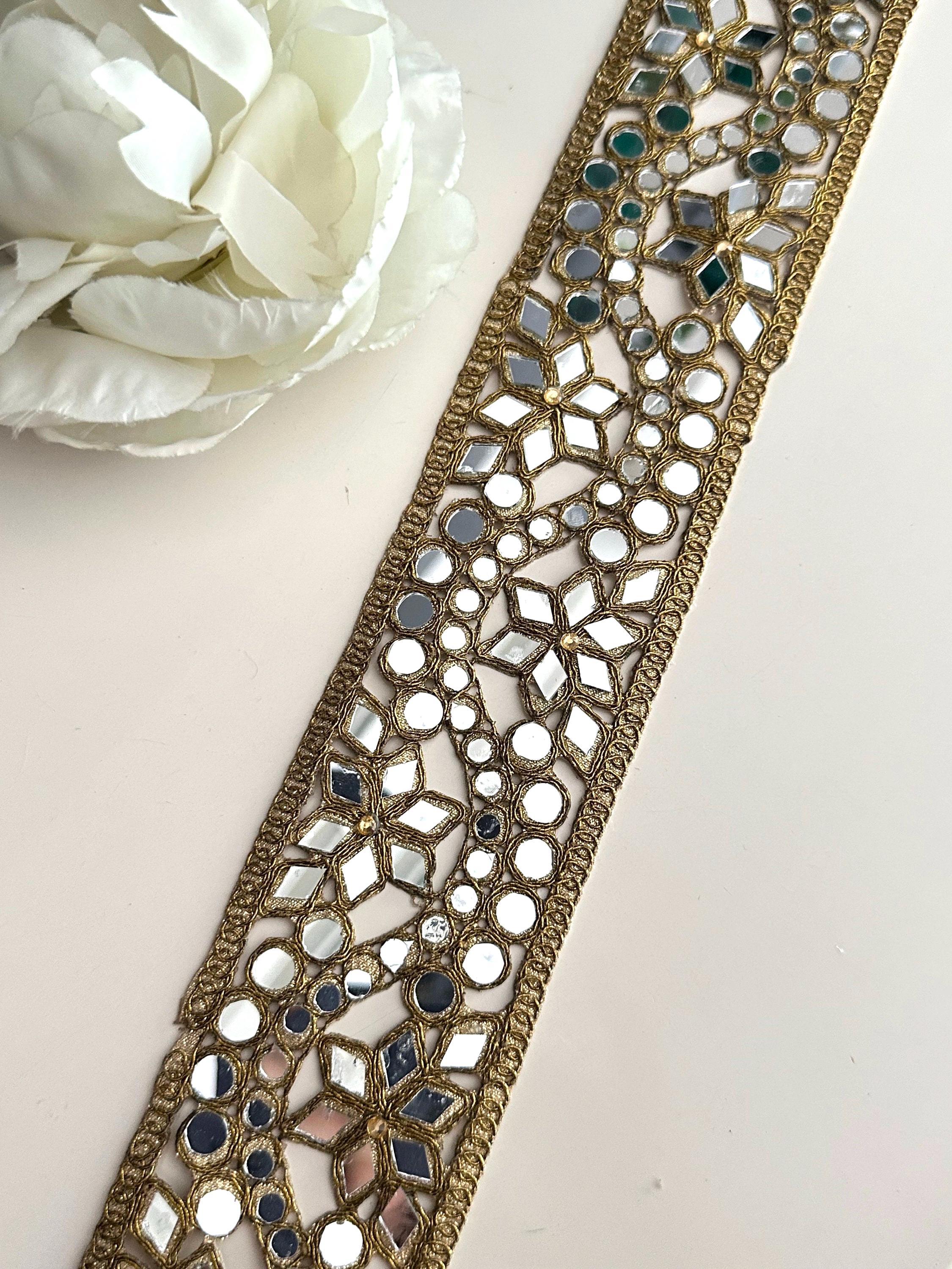 Indian Wave Mirror Belt Broad Mirror Lace Trim Glamorous Cinturon ...