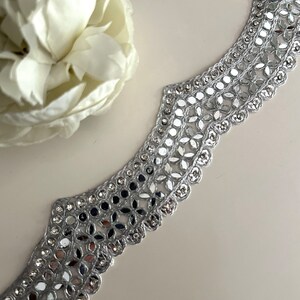 4cm Scalloped Flower Zircon Indian Embroidered Border Vine Mirror Trim ...