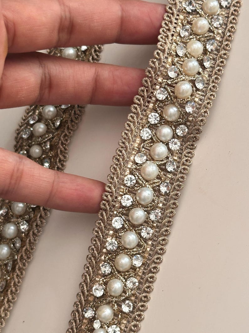Indian Lace Zircon Antique Zari Embroidered Lace Trim 2cm Pearl ...