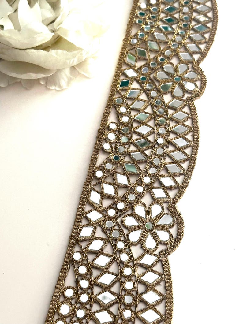Broad Belt Dull Gold 7cm Scallop Mirror Trim Glamourous Indian ...
