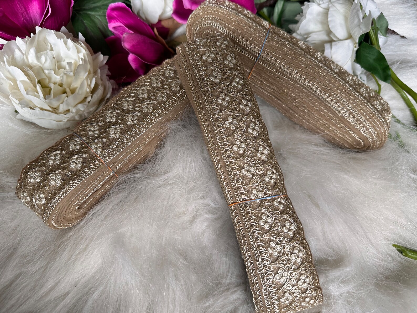 Zari Embroidered Threadwork Dabka Antique and Gold Indian Trim ...