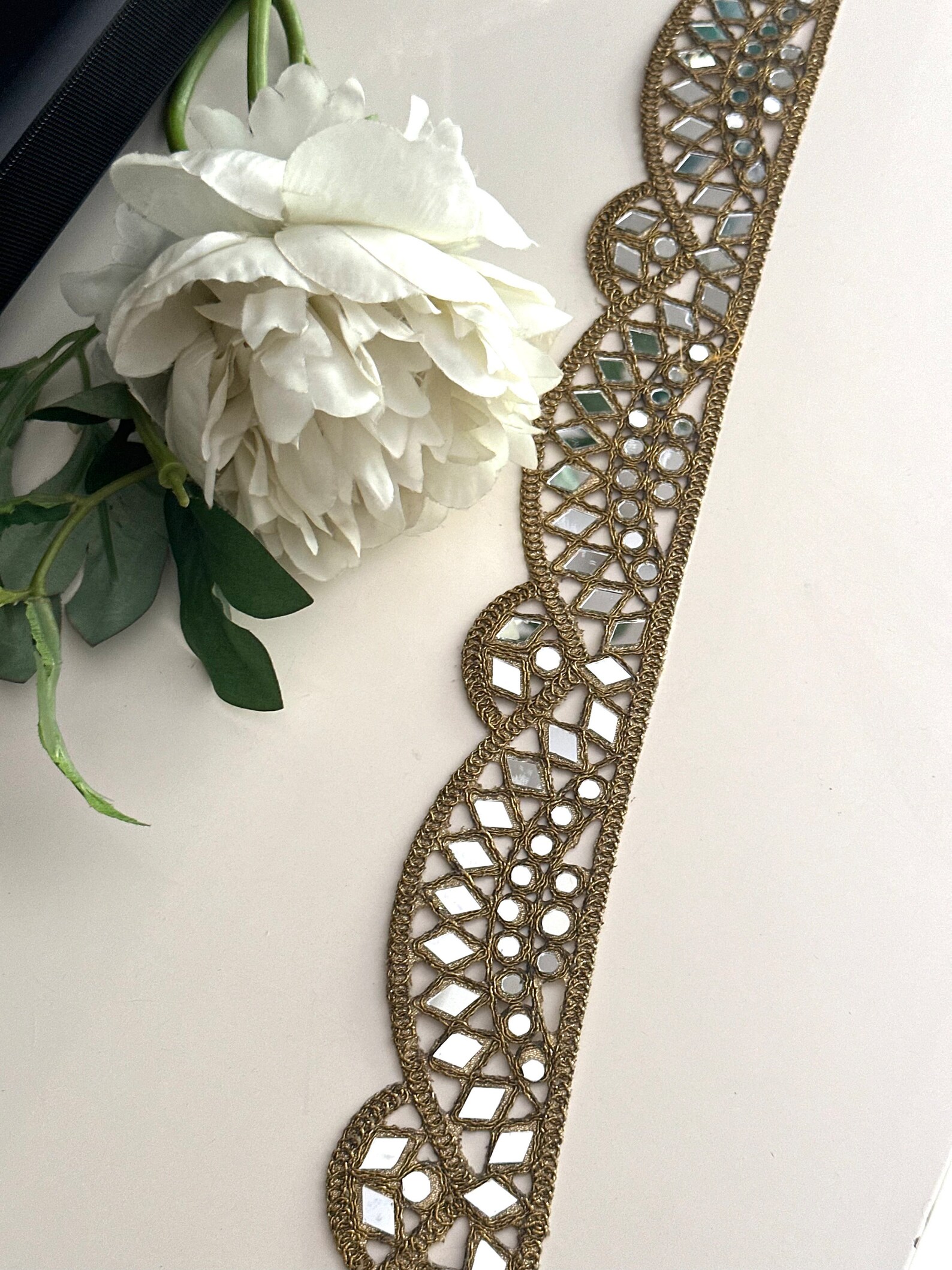 5cm Antique Scallop Indian Mirror Work Border Embroidered Mirror ...