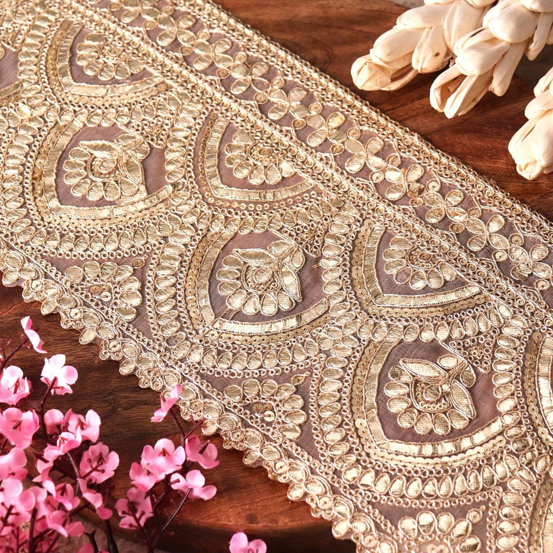 Gold Gota Patti Lace Border Broad Indian Saree Border Bridal Dress Lace ...