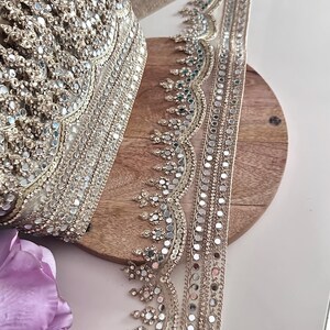 Mirror Work Gold Lace Trim: Sequin Embroidered Indian Border (9cm) - Etsy