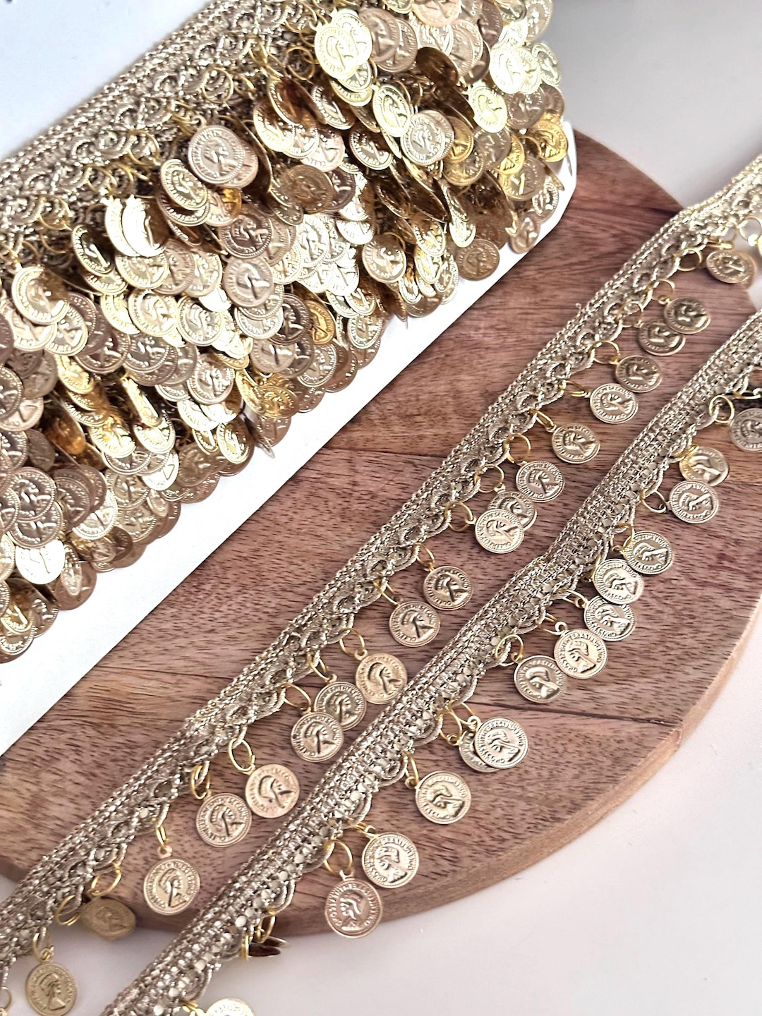 Gold Metal Coin Trim Lace for Belly Dance Boho Waist Belt Festival ...