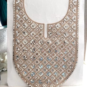 Floral Embroidery Applique Sew on Neckline Patch Mirror Pearl Stone ...