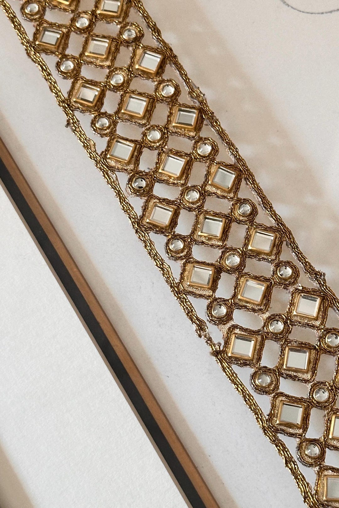 White Resin Metal Studded Fabric Trim Bridal Veil Sari Border Designer ...